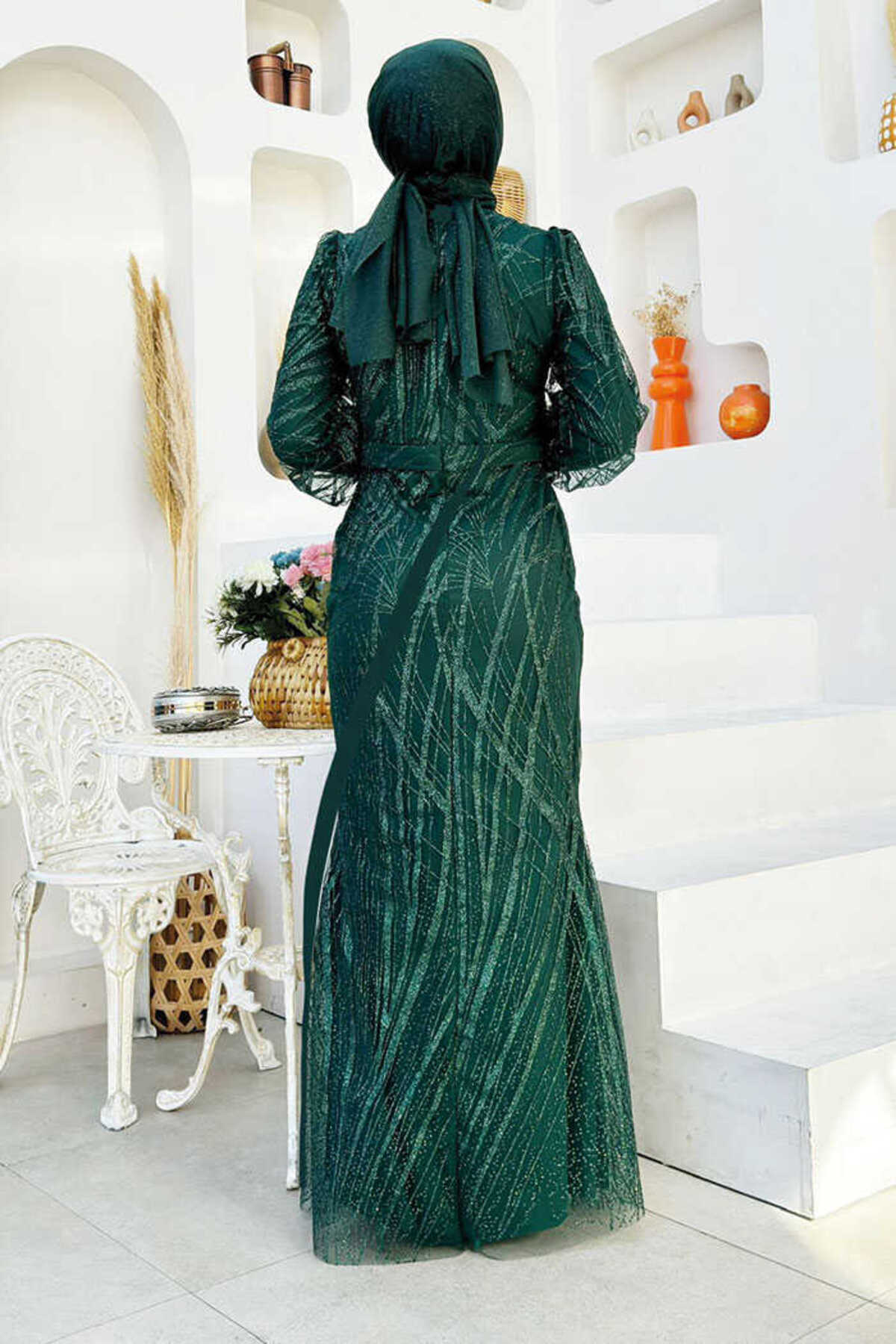 Bym Fashion Desenli Bel Kemerli Balık Abiye Elbise 1139 Zümrüt Fiyatı ...