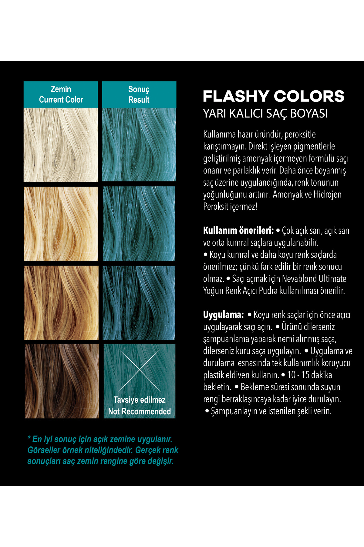 Neva Flashy Colors Turkuaz Direkt Uygulanan Yarı Kalıcı Saç Boyası ...