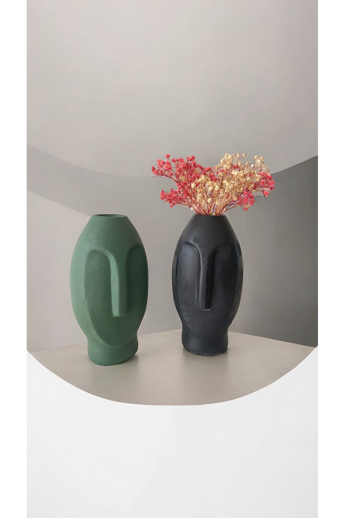 DEYART 2 ADET SOYUT YÜZ VAZO YEŞİL VE SİYAH İSKANDİNAV TARZ BOHEM ...