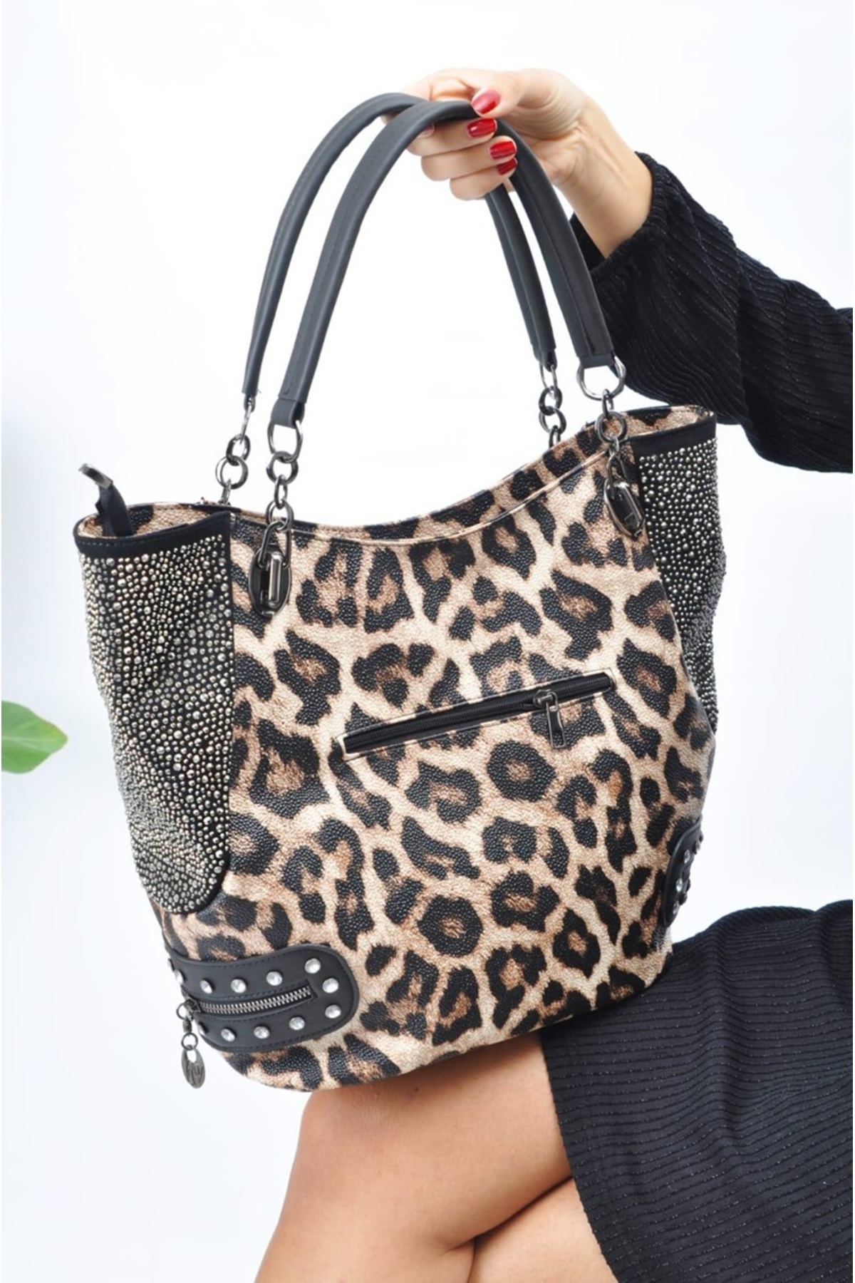 VİCTORİA POLO Leopar Kadın Geniş Bölmeli Büyük Boy Taşlı Salaş Omuz Ve ...