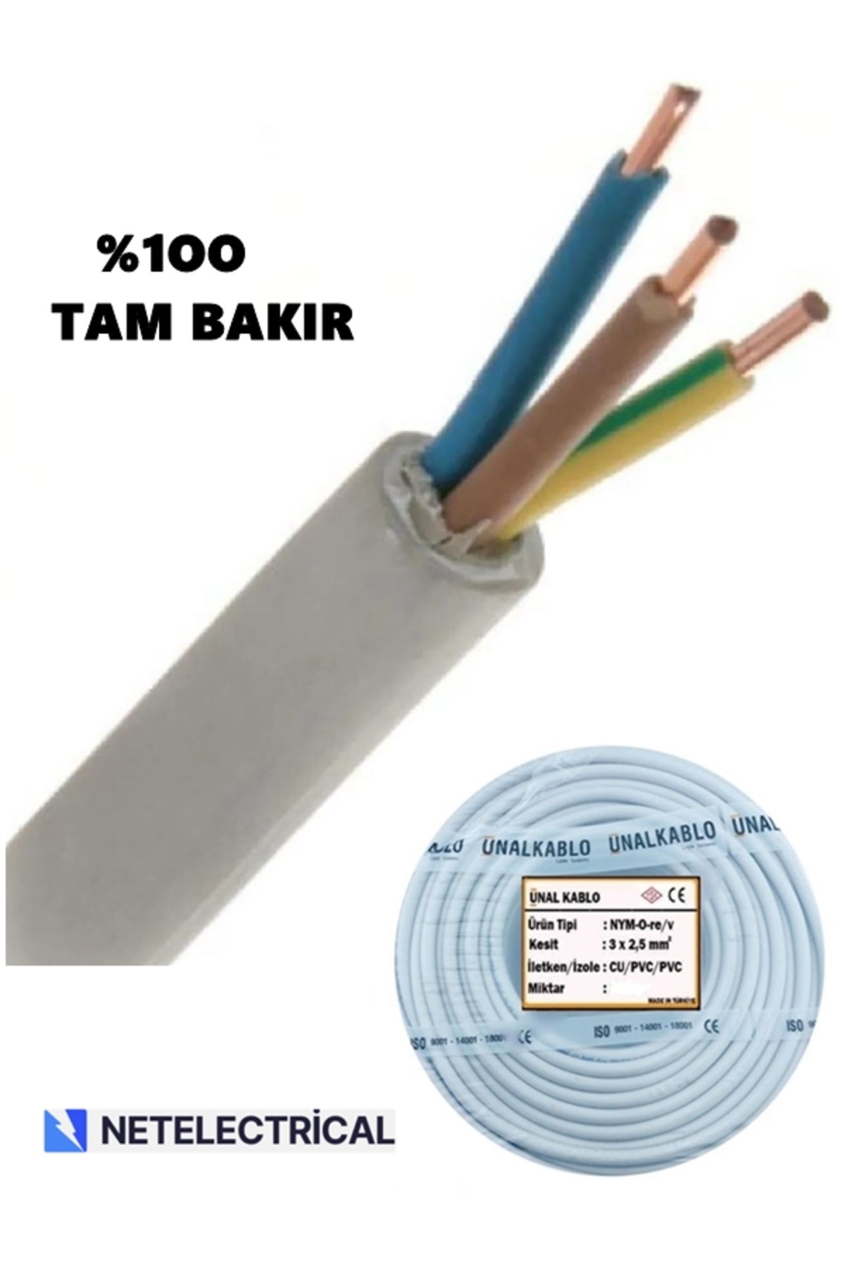 ünal kablo 3x2.5 Nym Antigron 20 Metre Kaliteli %100 Tam Bakır Kablo ...