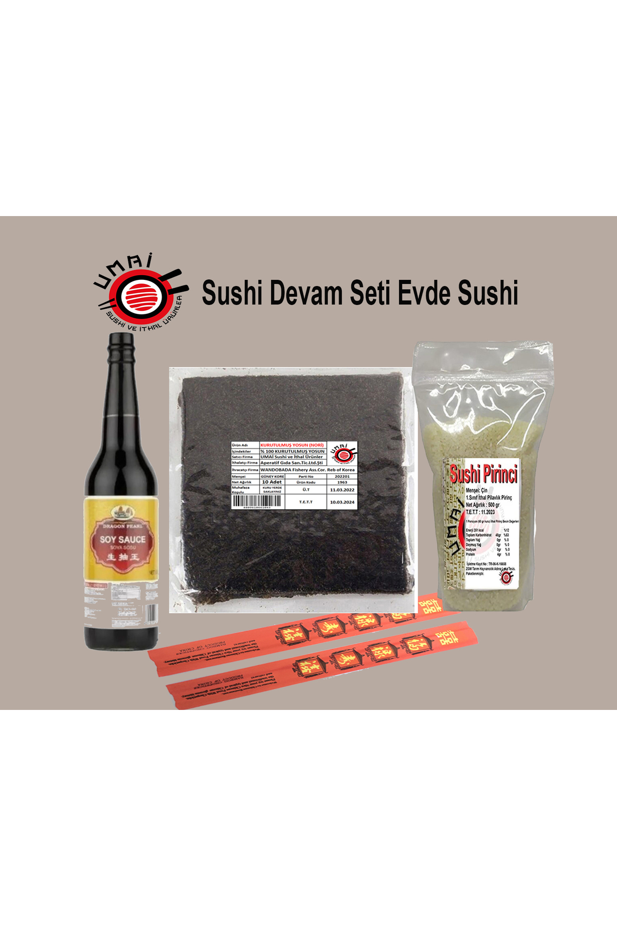 UMAİ Sushi Devam Seti , Evde Sushi.(NORİ,PİR,SOYA625,CHOP2) / Suşi Seti ...