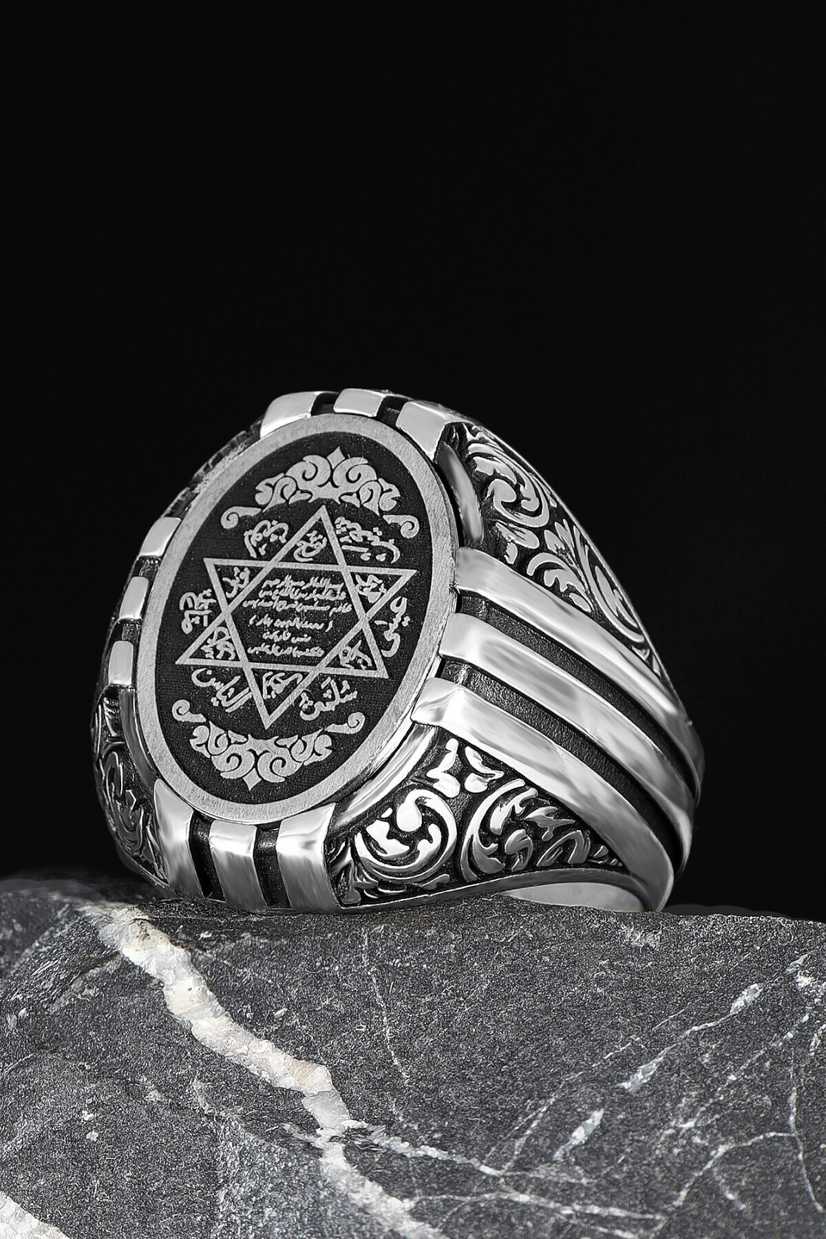 BayVog Hz.Süleyman Mühürlü El İşlemeli 925 Ayar Gümüş Erkek Yüzük ...