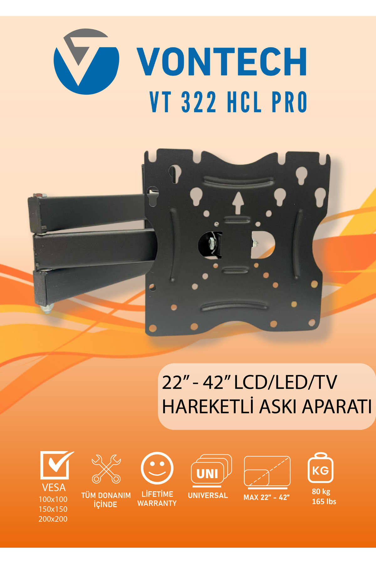 VONTECH VT-322 HCL PRO 22" - 42" LCD/LED TV - FULL HAREKETLİ TV ASKI APARATI Fiyatı, Yorumları ...