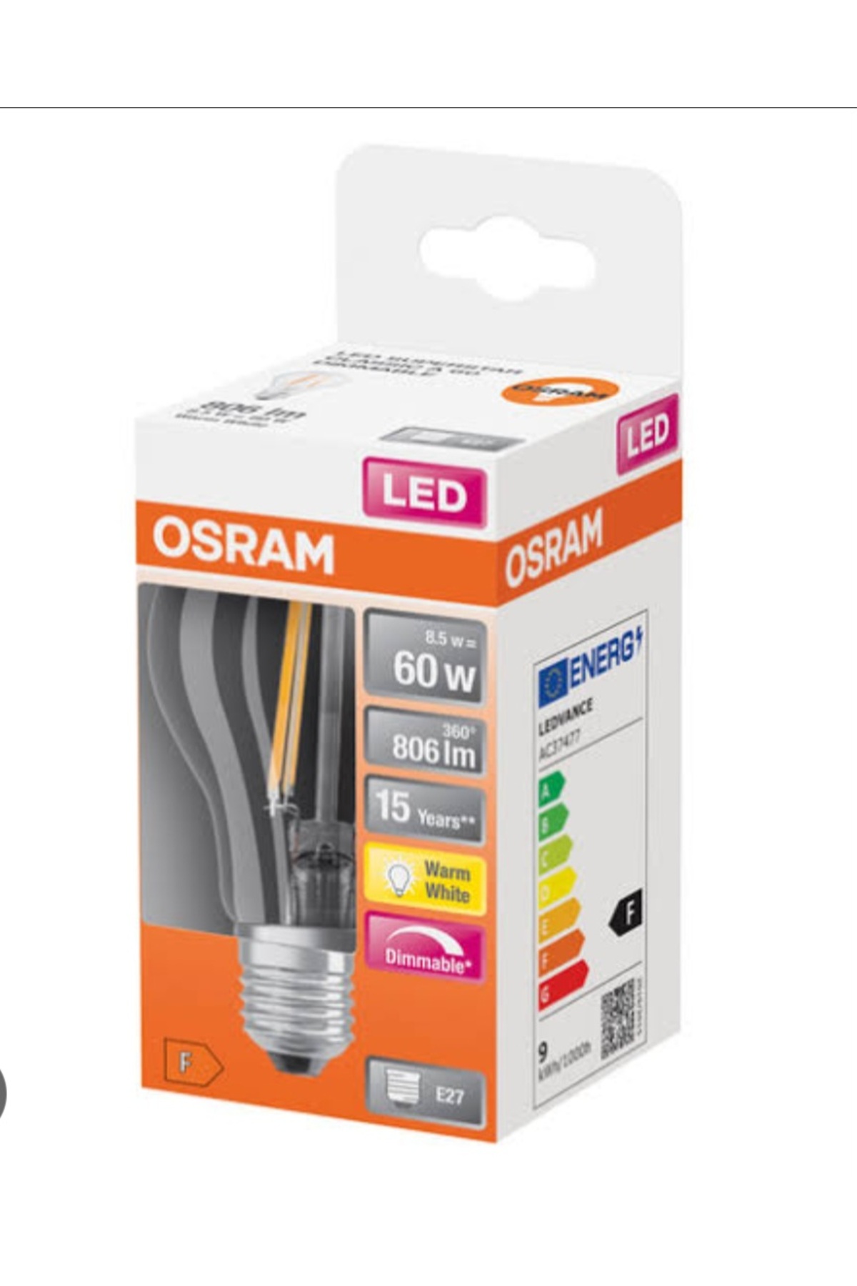 Osram Ledvance Osram 7 Watt E27 Dimlenebilir 2700Kelvin Sarı Işık A60 806Lümen E Enerji Flemanlı ...