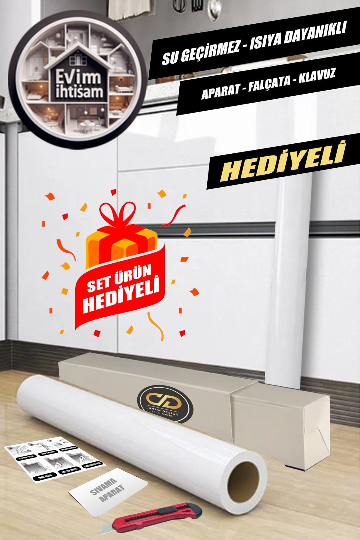 Evim İhtişam Yapışkanlı Folyo Parlak Beyaz Lake Pvc Dolap, Tezgah ...