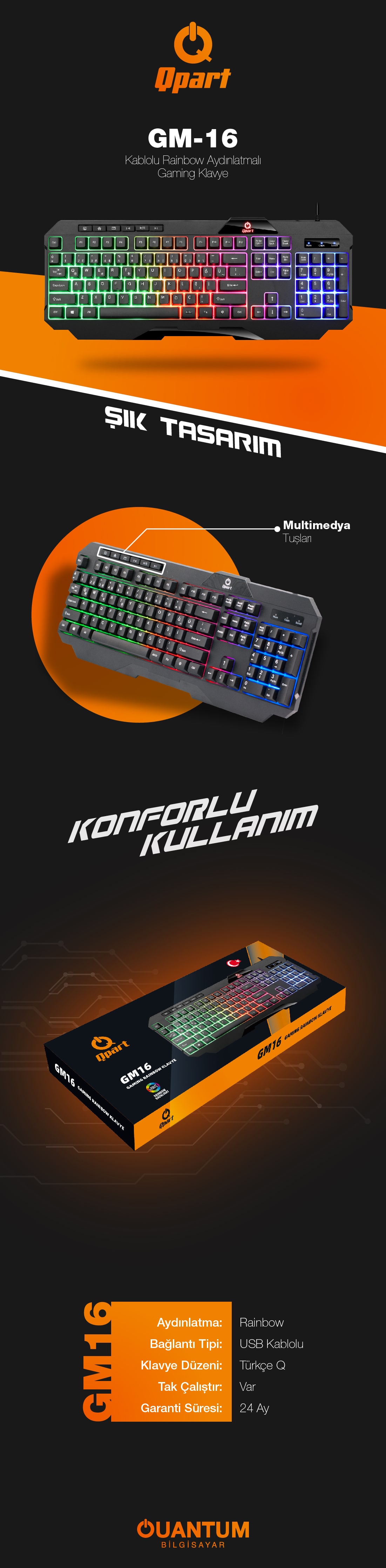Qpart GM16 USB Multimedya Işıklı Klavye - Fiyatı, Yorumları