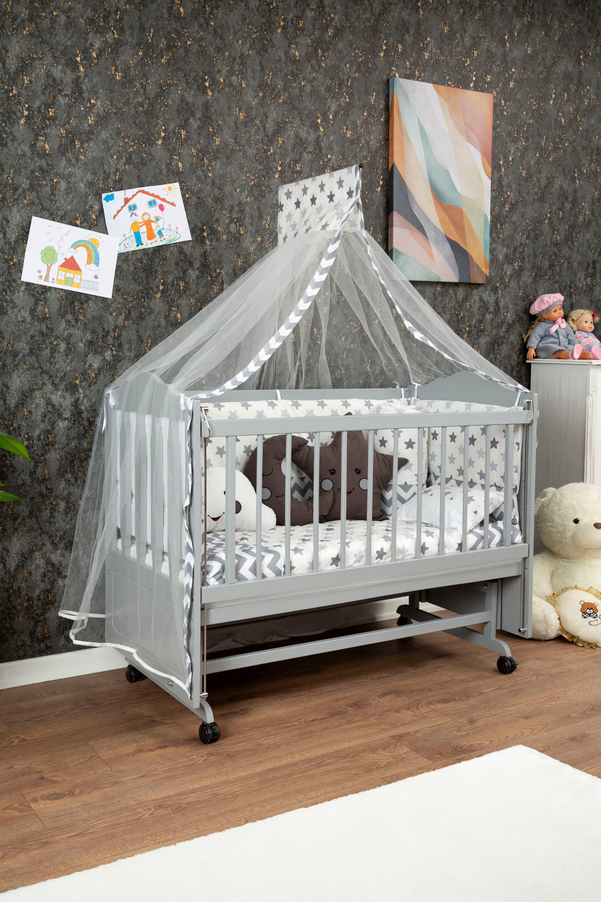 Baby Ahşap Mdf Anne Yanı Beşik, 60x120 4 Kademeli Lake Cilalı Sallanır ...