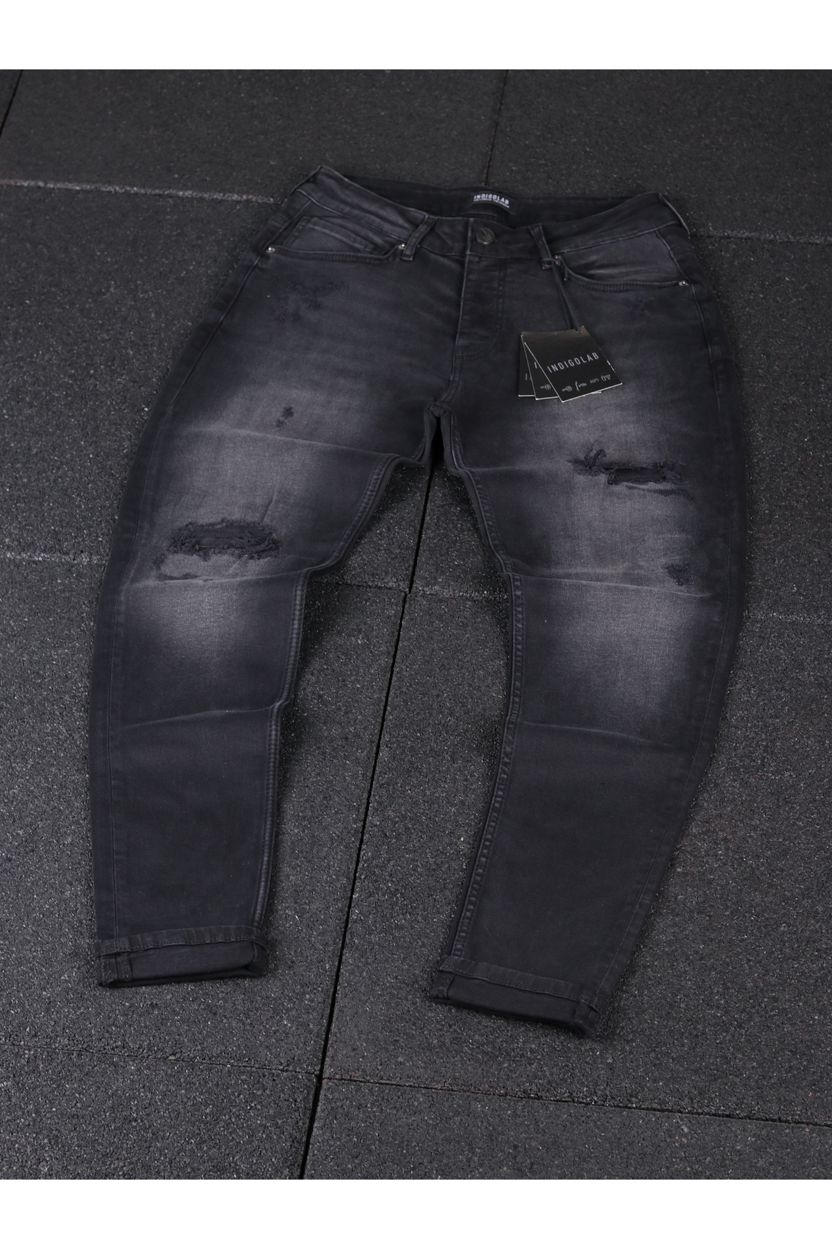 INDIGOLAB Erkek eskitmeli siyah jean pantolon lazer detaylı Fiyatı ...
