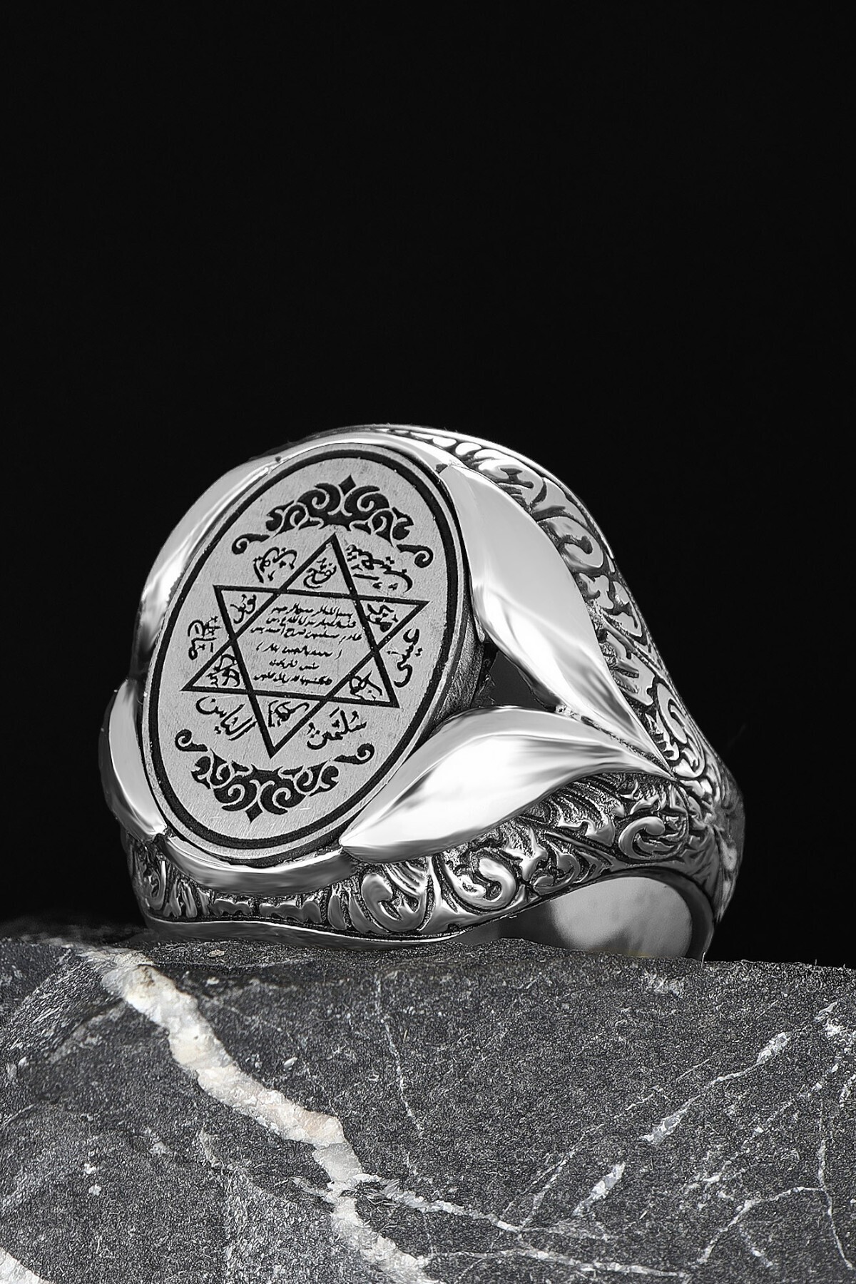 BayVog Hz.Süleyman Mühürlü El İşlemeli 925 Ayar Gümüş Erkek Yüzük ...