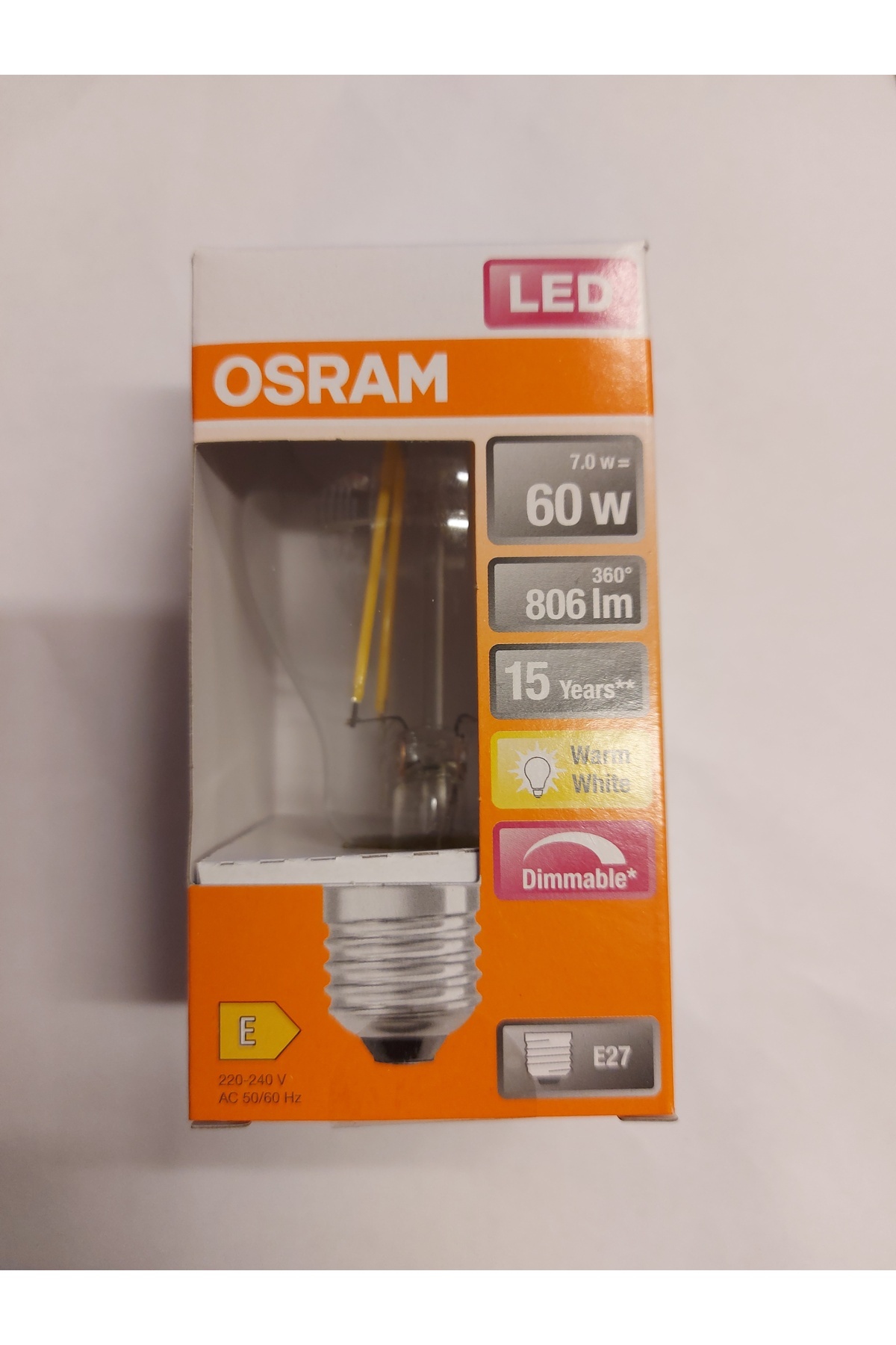 Osram Ledvance Osram 7 Watt E27 Dimlenebilir 2700Kelvin Sarı Işık A60 806Lümen E Enerji Flemanlı ...
