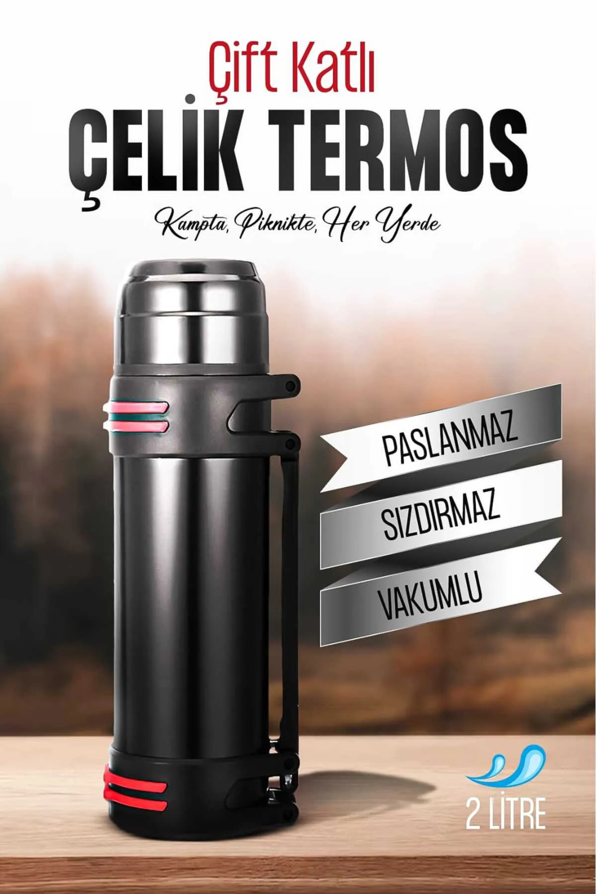 TERMOS 2. Litre Travel Pot Marka 24 Saat Korumalı Yalıtımlı Aile Boy ...