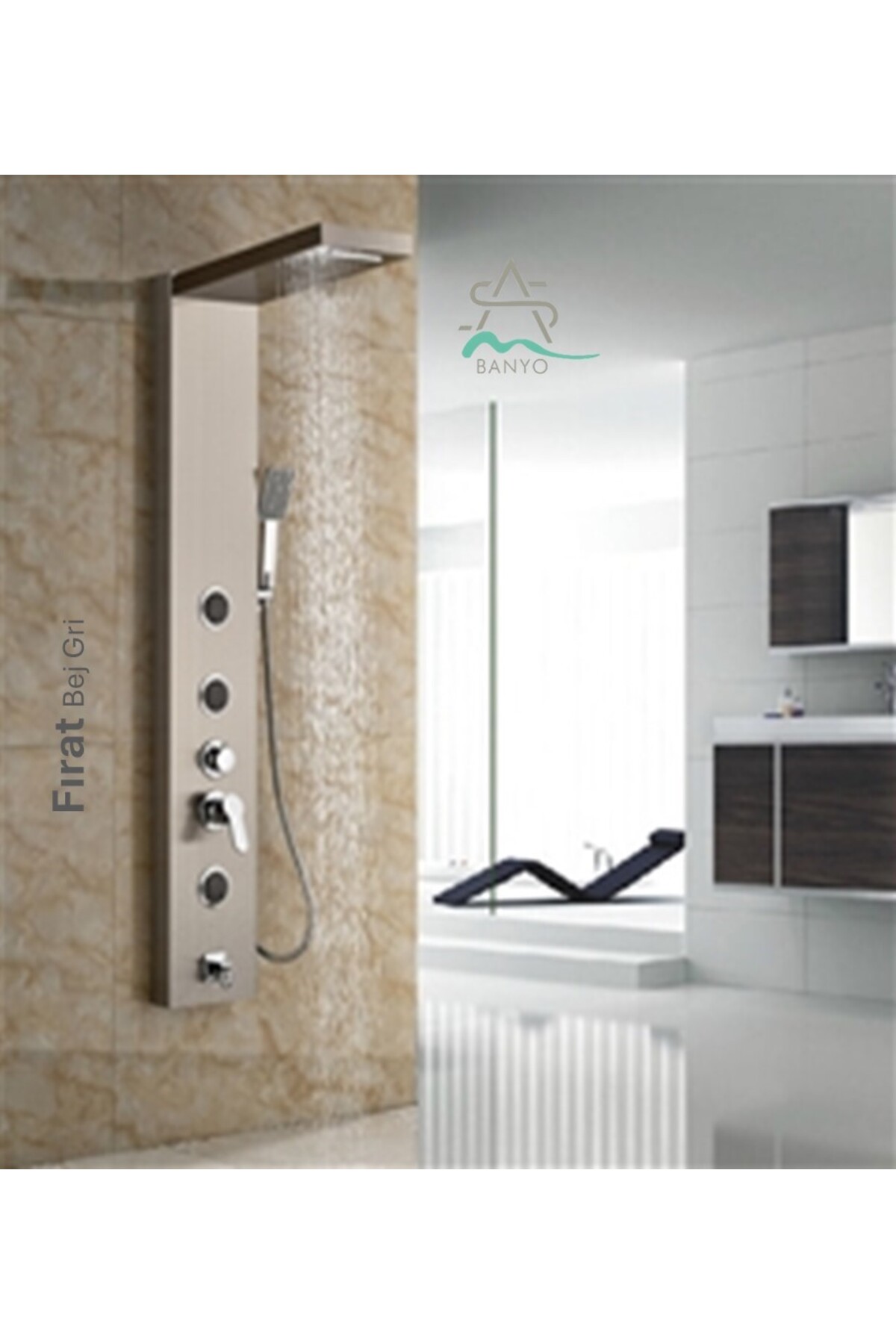 SAM BANYO Sam Fırat Gri Bej Masajlı Duş, Dikey Duş Paneli, Shower Panel ...