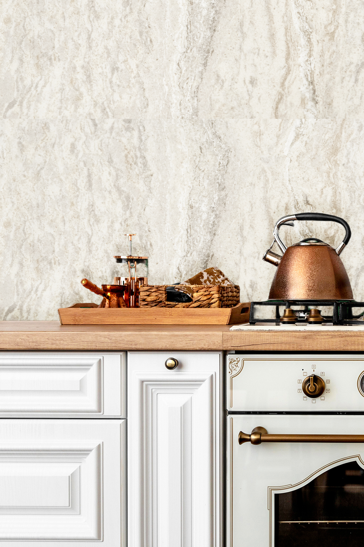 Wooden Factory Kitchen Countertop Cream Pattern, Marble Foil Coating ...