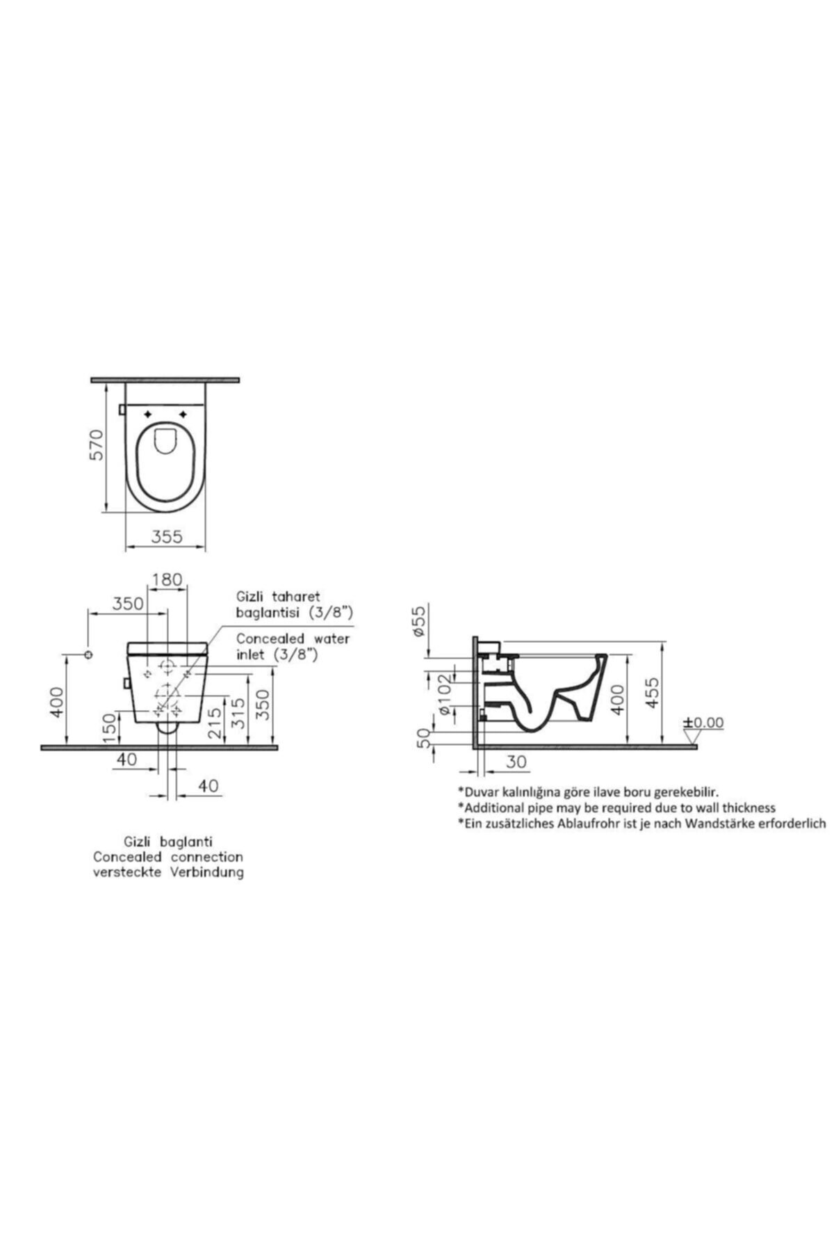 VitrA Nest Trendy 5176b003-7211 Rim-ex Asma Klozet, Termostatik Ara Musluklu, 57 Cm, Beyaz ...
