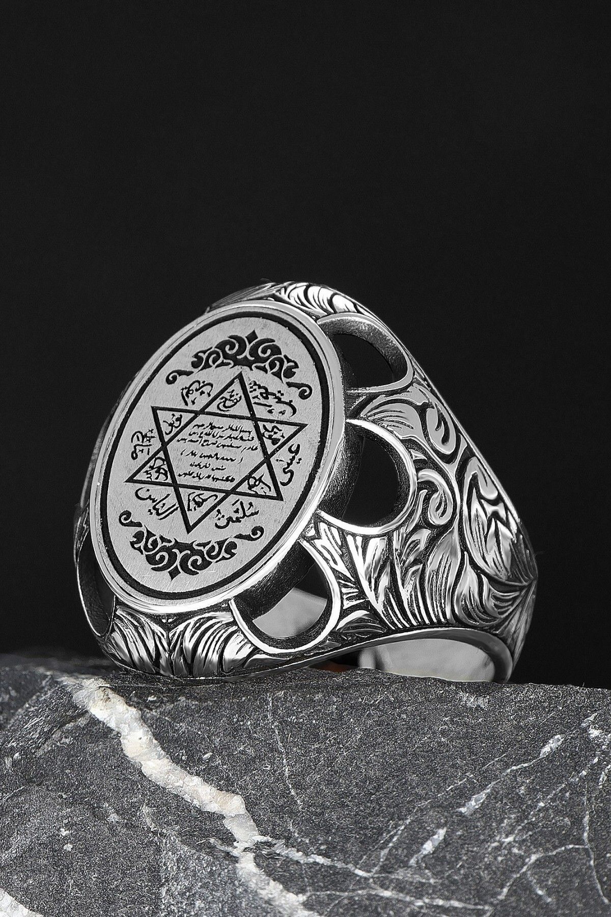 BayVog Hz.Süleyman Mühürlü El İşlemeli 925 Ayar Gümüş Erkek Yüzük ...