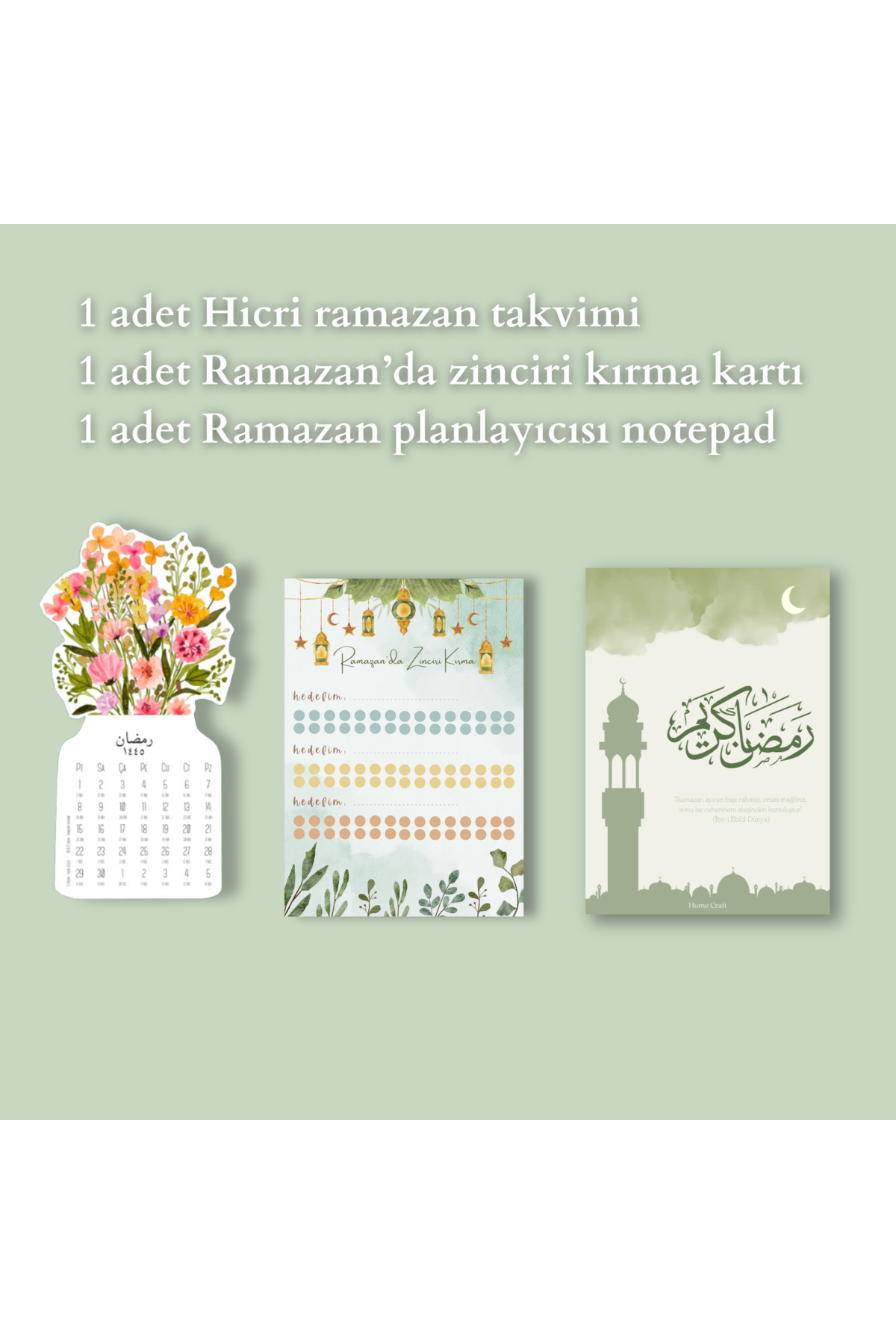 Hume Craft RAMAZAN SETİ Şeffaf ve Tekli Sticker-Notepad-Ayraç-Ayet ...