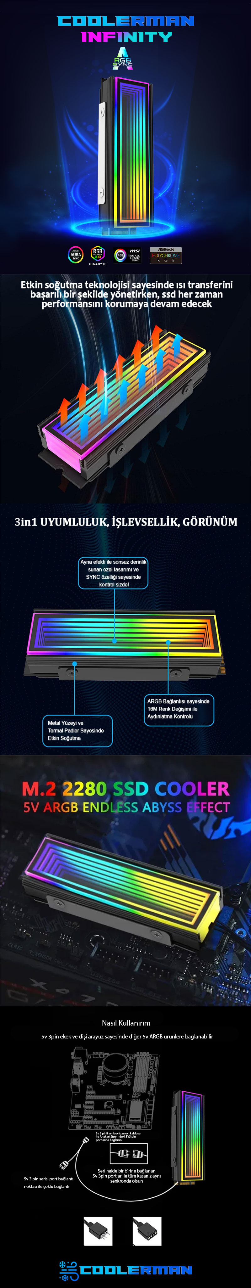 COOLERMAN İnfinity Argb M.2 2280 Ssd Nvme M2 Ssd Soğutucu - Fiyatı ...