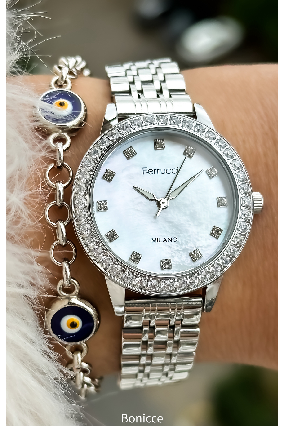 Ferrucci Ferucci Hasır Kordon Gümüş Bayan Kol Saati Bileklik Hediyeli ...