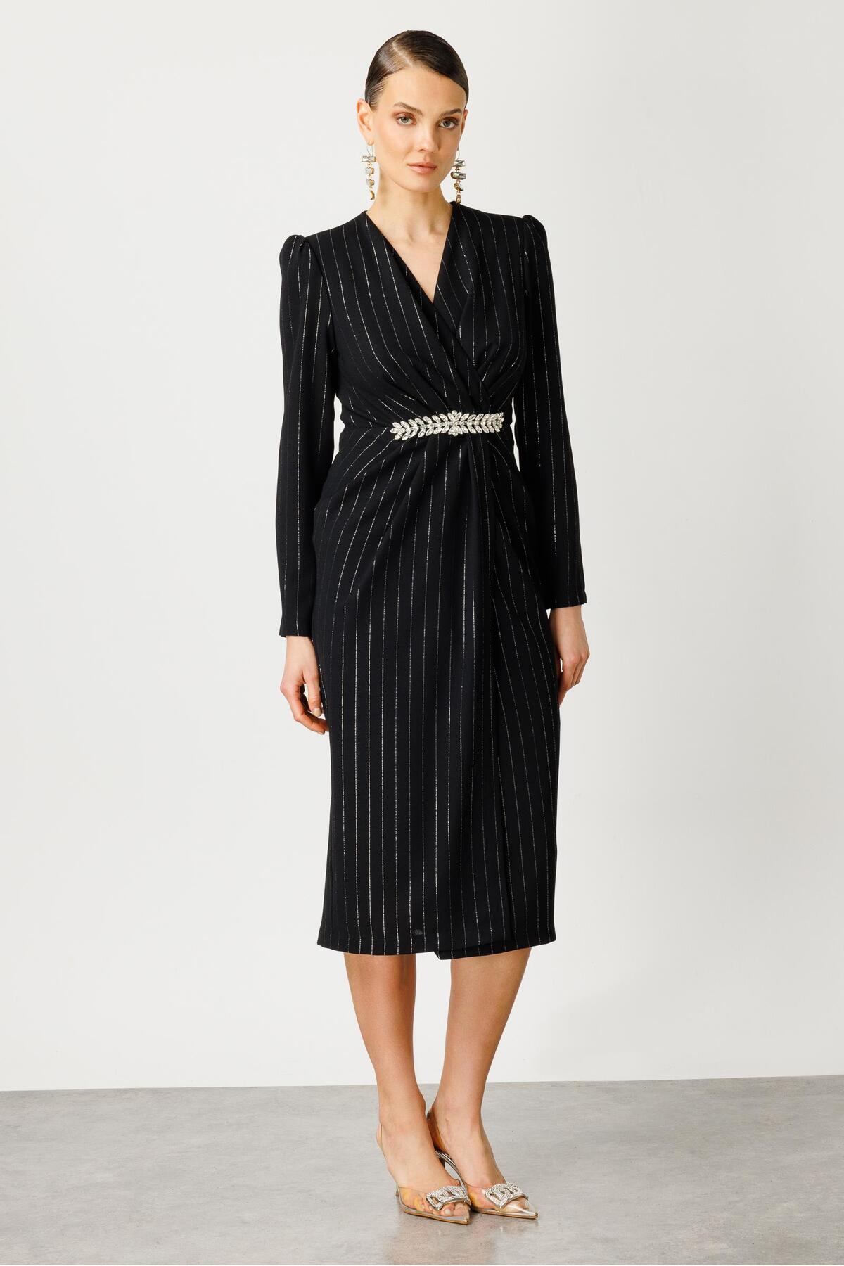 Moda İlgi Modailgi Simli Çizgili Kruvaze Elbise Siyah Fiyatı, Yorumları ...