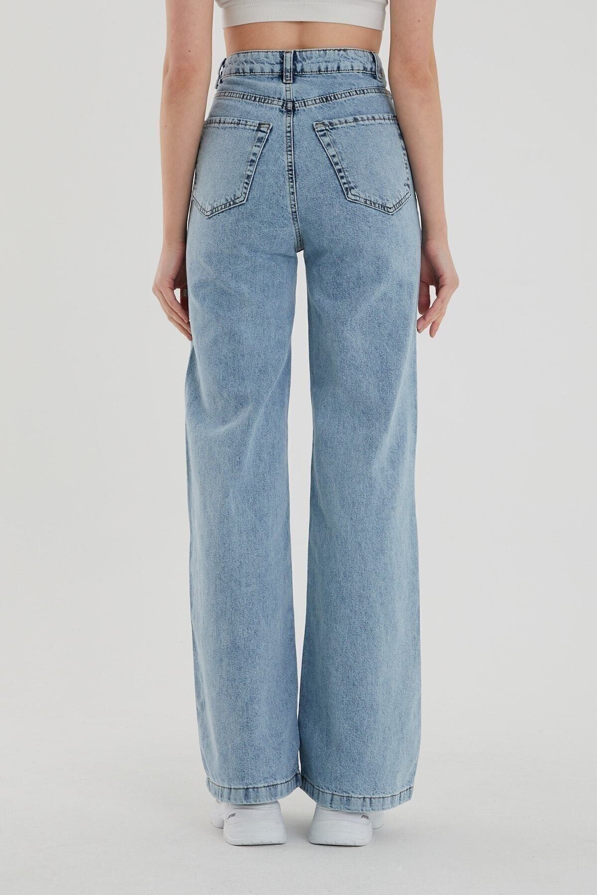 SU SHE Blue Snow Wash Super High Waist Wide Leg Denim Jeans - Trendyol
