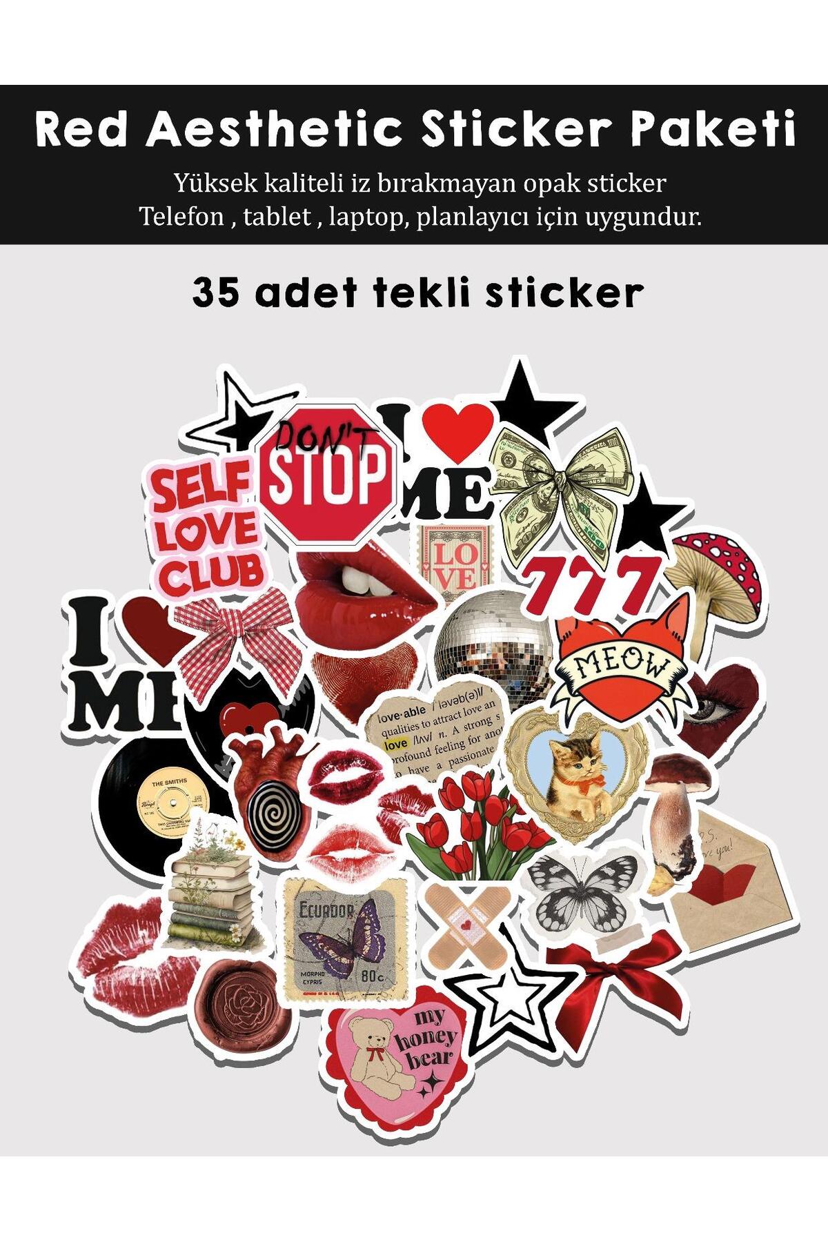 Planet Butik Red Aesthetic Sticker Paketi 35li - Fiyatı, Yorumları
