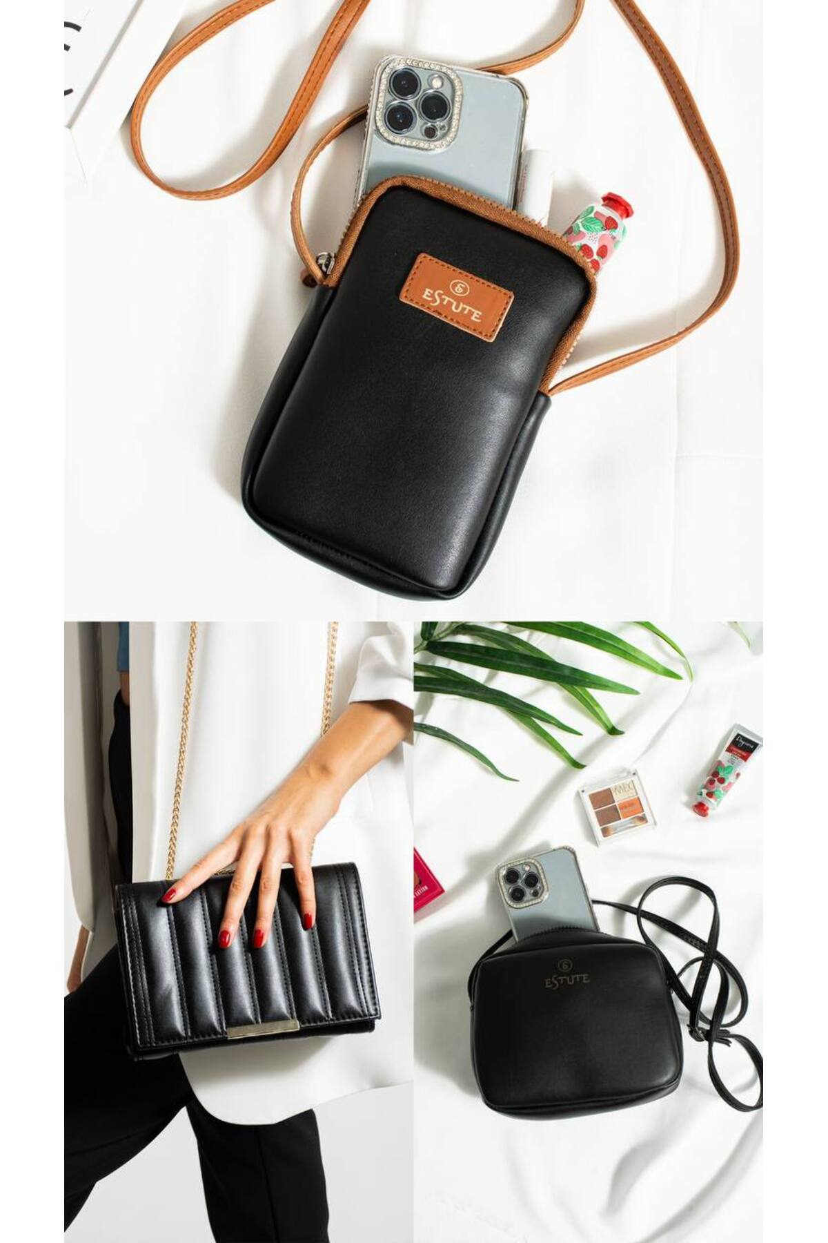 ESTUTE 3’lü Paket Kadın Urban Çanta Omuz Çantası Zincirli Çapraz Çanta ...