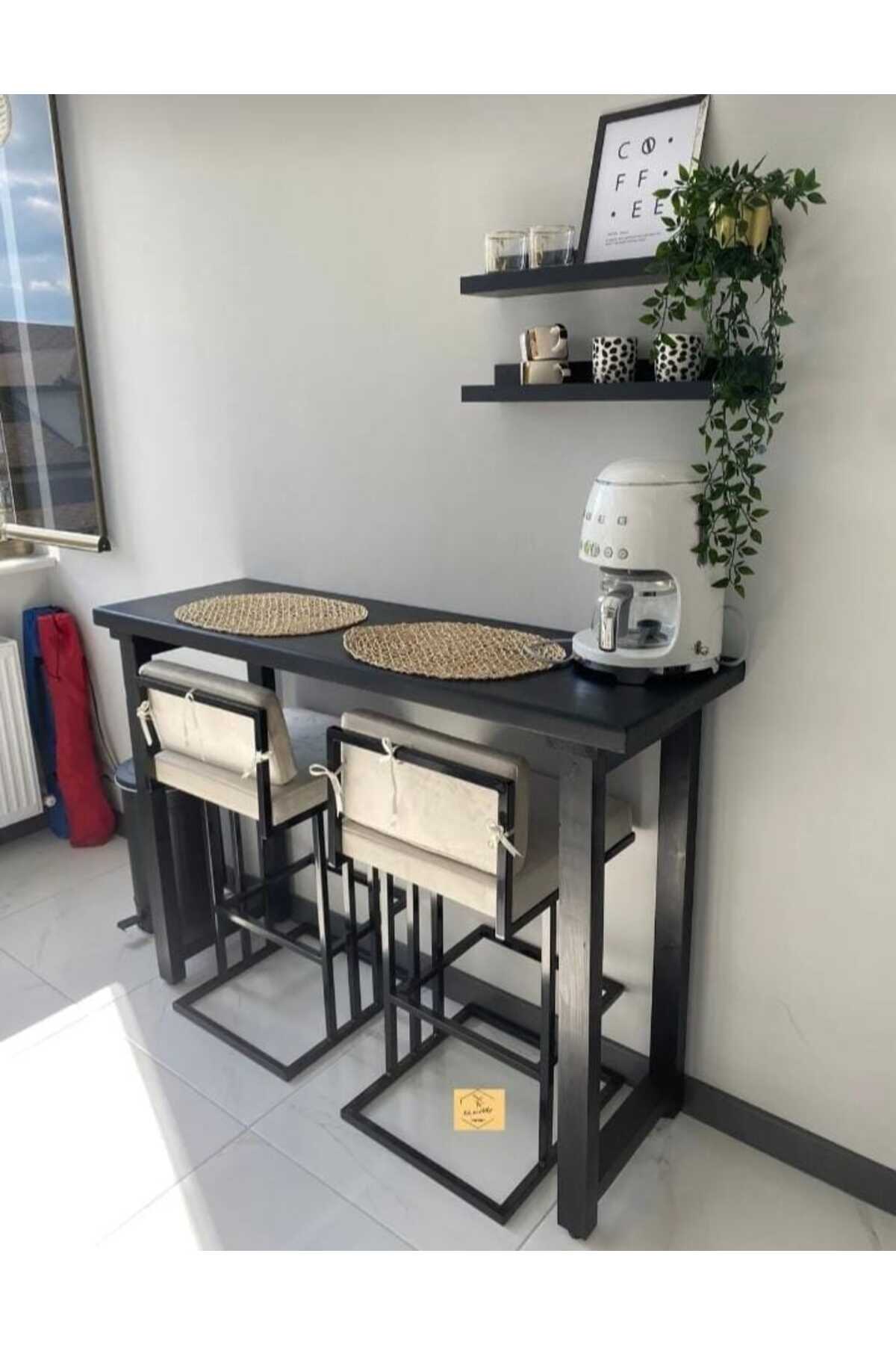 NUR AHŞAP Siyah Masif Ahşap Bar Masası Bar Masa Yüksek Masa Kahve ...