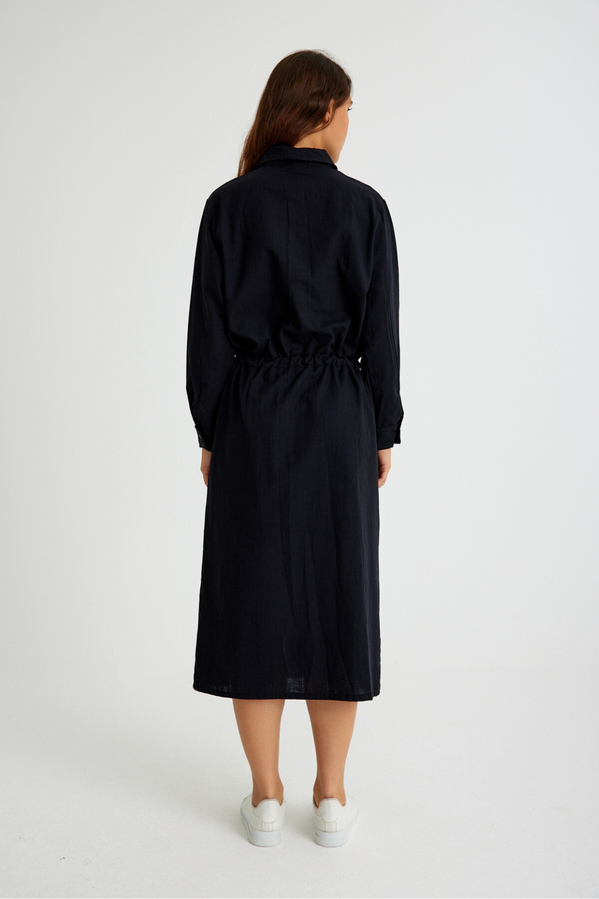 Toridas Keten Günlük Rahat Beli Bağcık Detaylı Uzun Kol Elbise ...