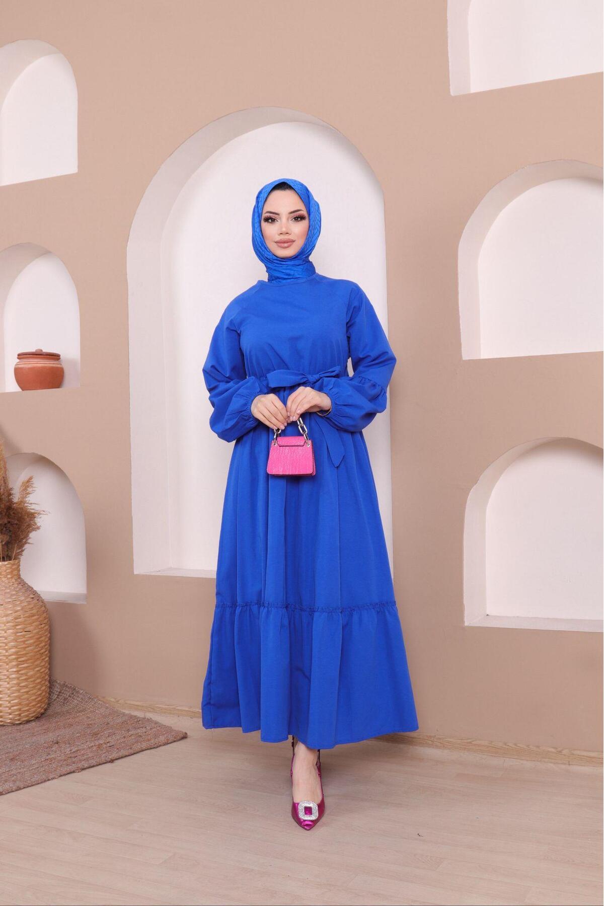 moda periy kadın modest basic tarz yazlık pamuklu Balon Kol Fırfırlı ...