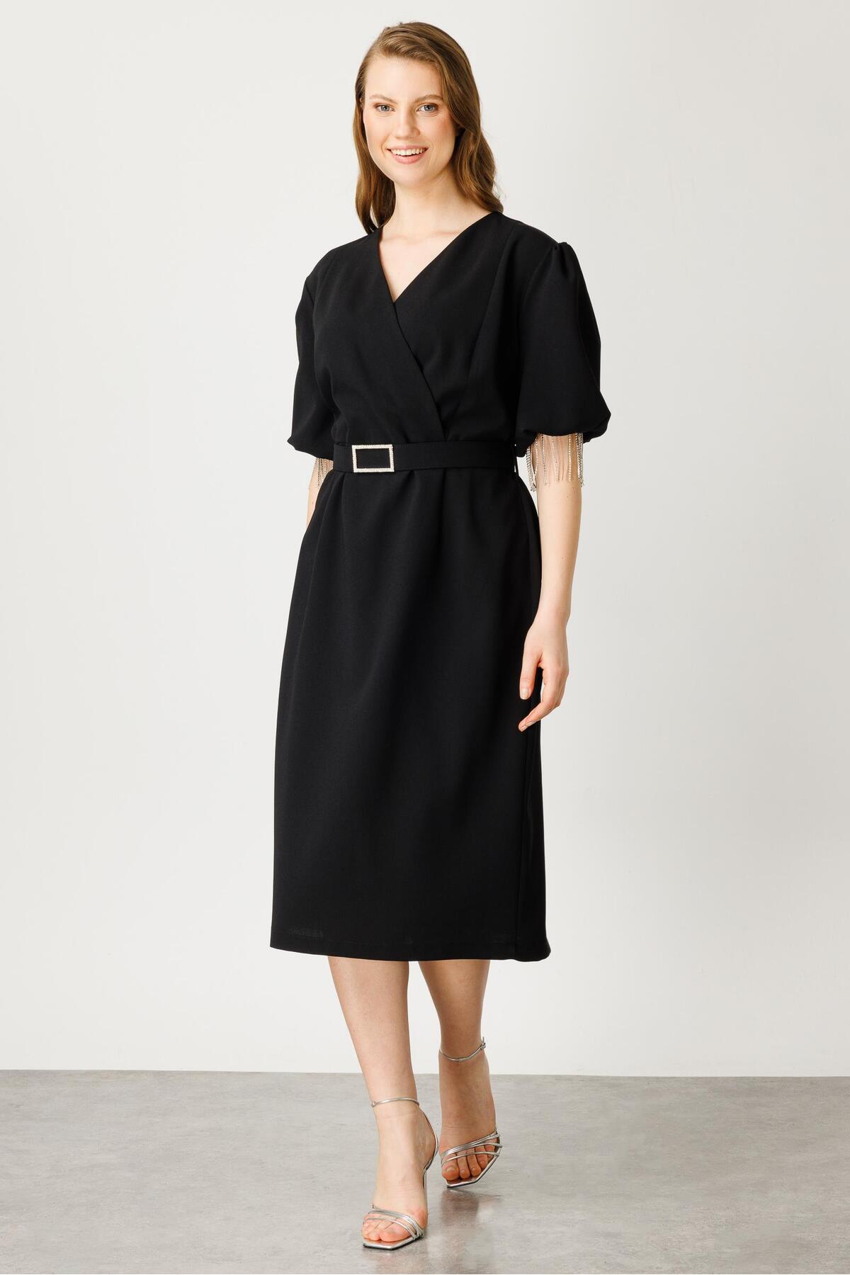 Moda İlgi Modailgi Şerit Taşlı Balon Kol Elbise Siyah Fiyatı, Yorumları ...