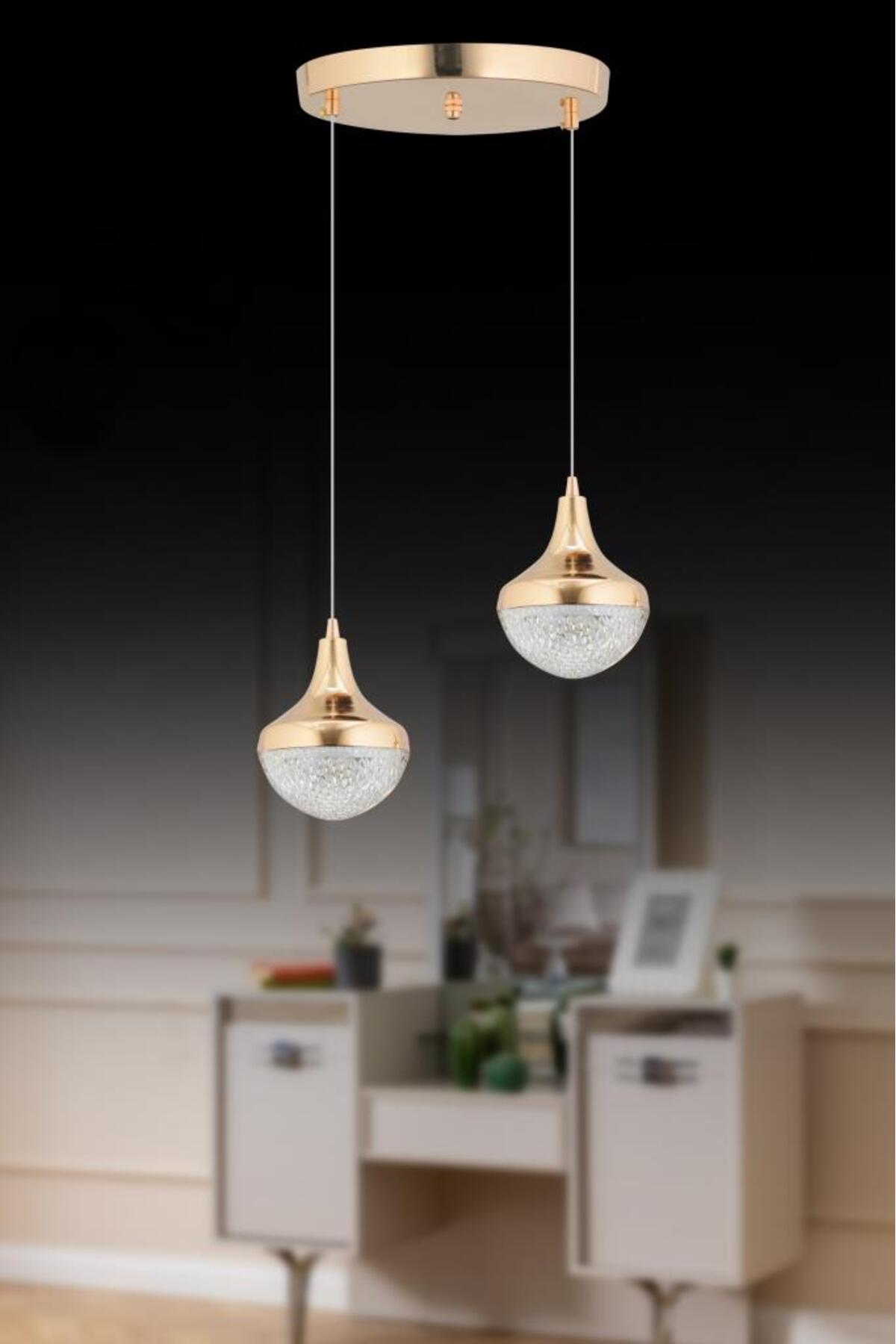 İstanbul Avize Talu 2'li Gold 3 Renk Ledli Lüx Sarkıt Modern Led Avize ...