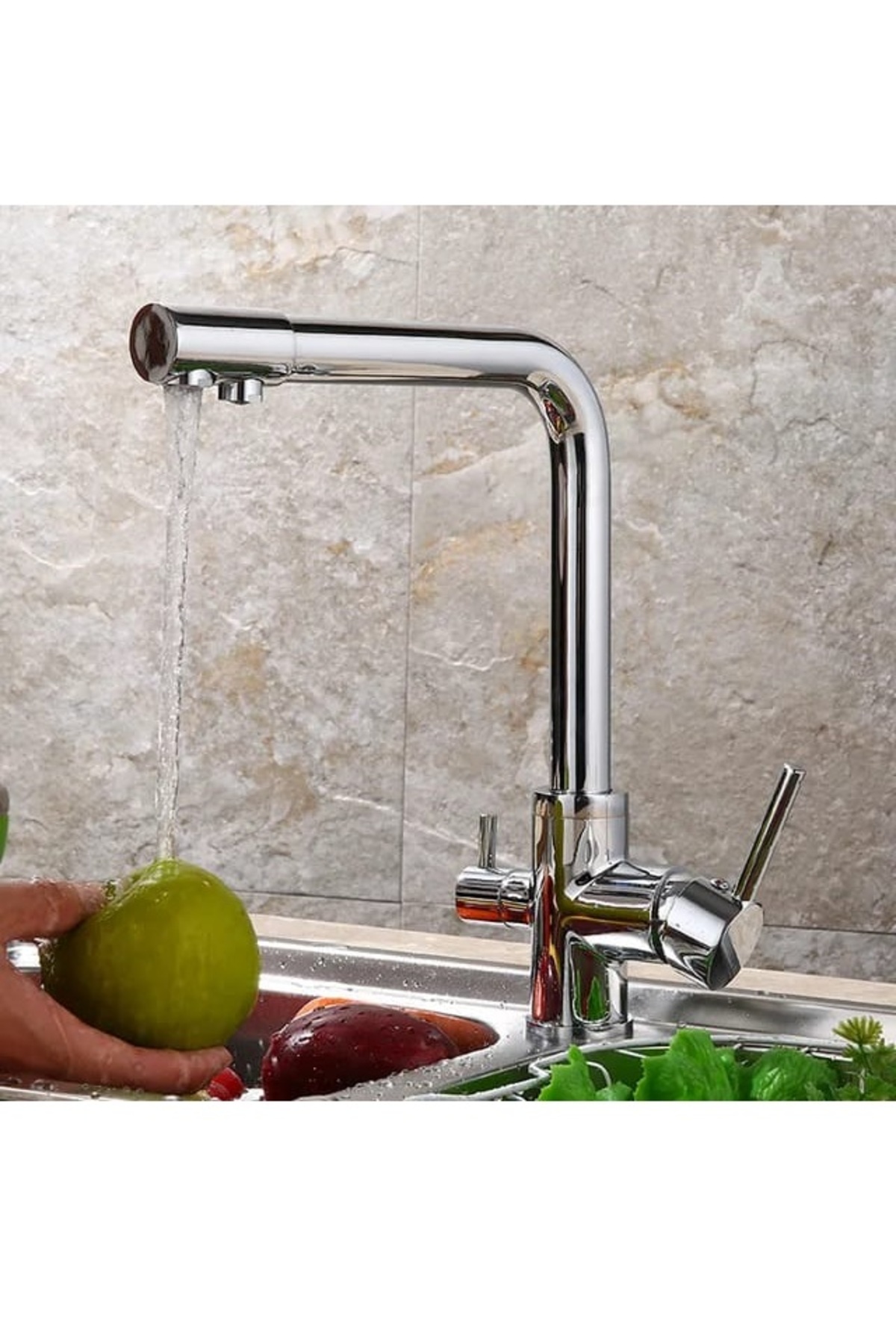 RENA DESIGN KROM ARITMALI MUTFAK EVİYE BATARYASI 3 YOLLU L BORU LÜX SU ...