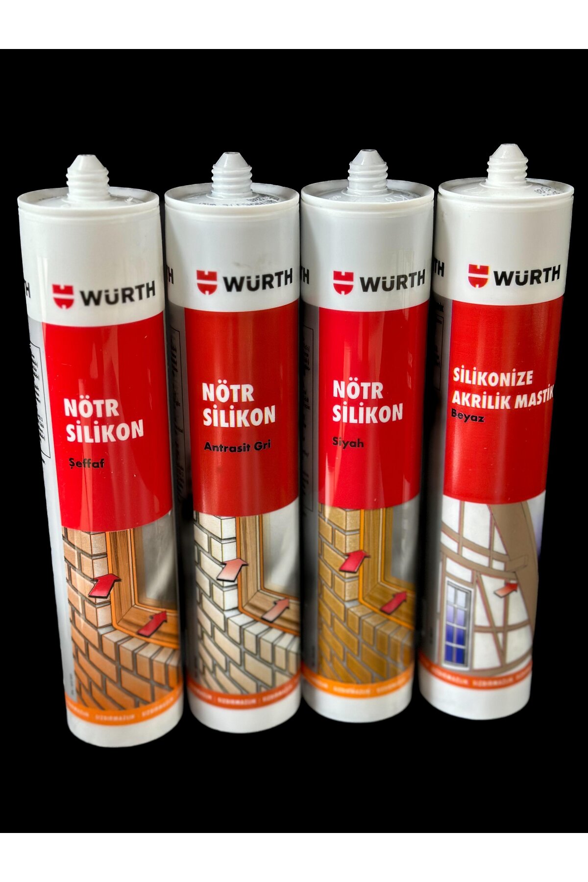 Würth Nötr Silikon Antrasit Gri- Siyah - Şeffaf ve Silikonize Mastik 4 ...