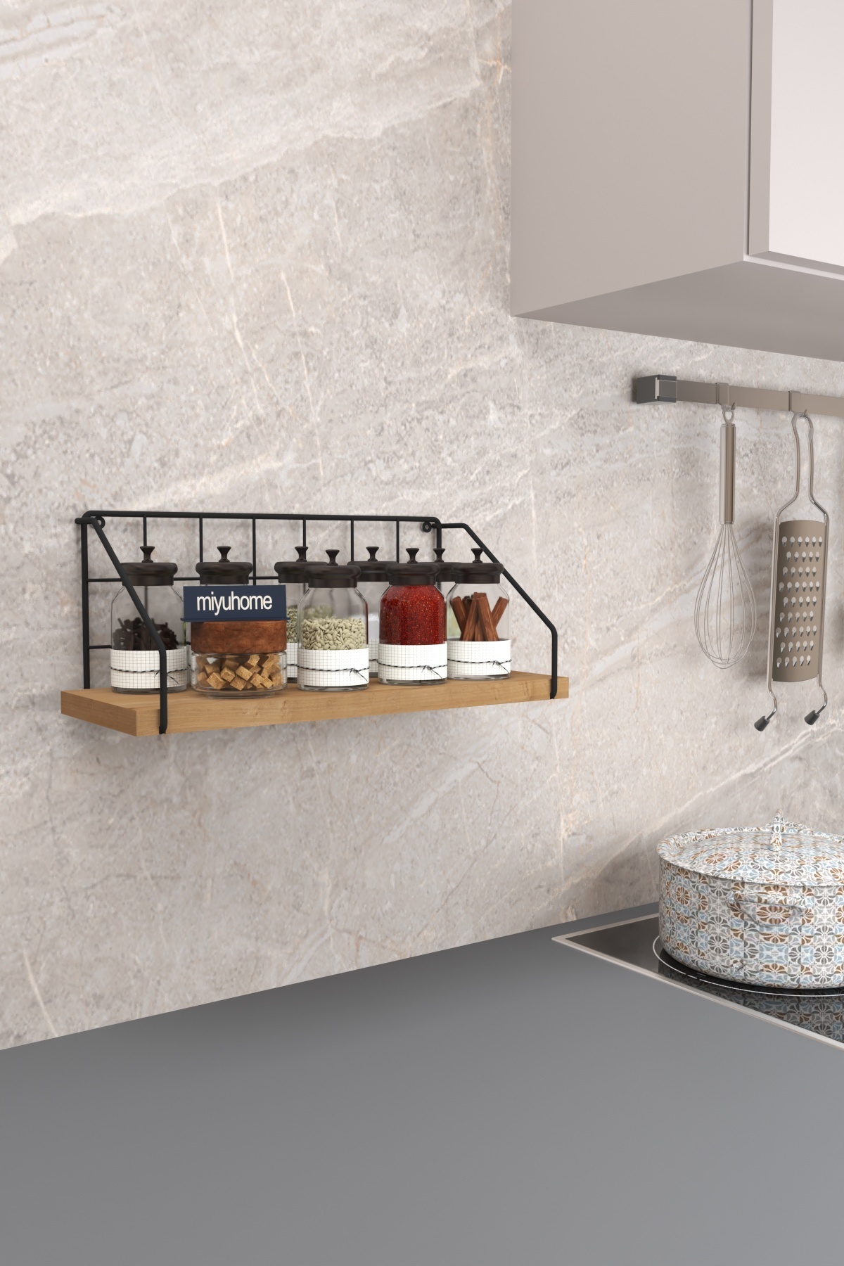 moniev Metal Duvar Rafı Ahşap Raf Dekoratif Duvar Rafı Mutfak Rafı ...