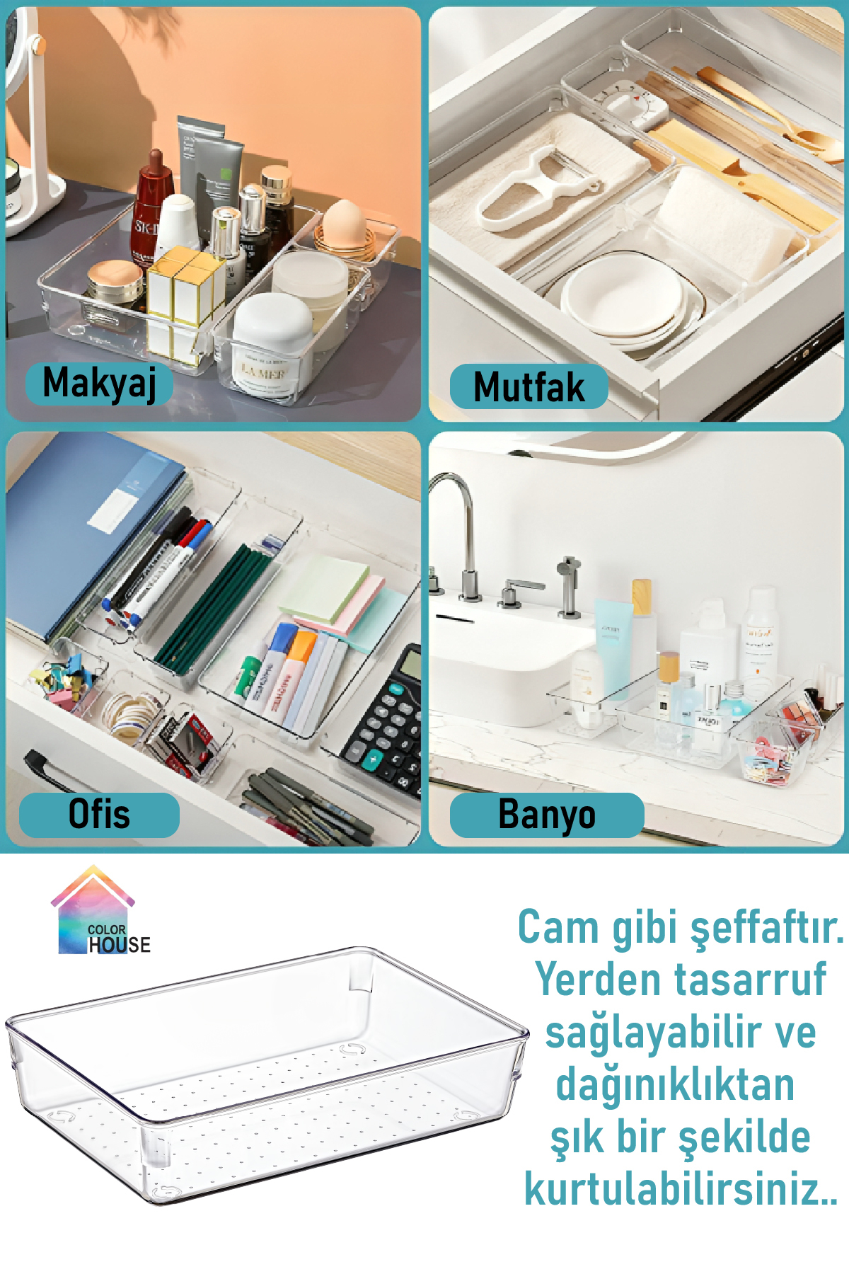 color house 20'li Set Şeffaf Modern Organizer Ofis Çekmece Dolap Banyo ...
