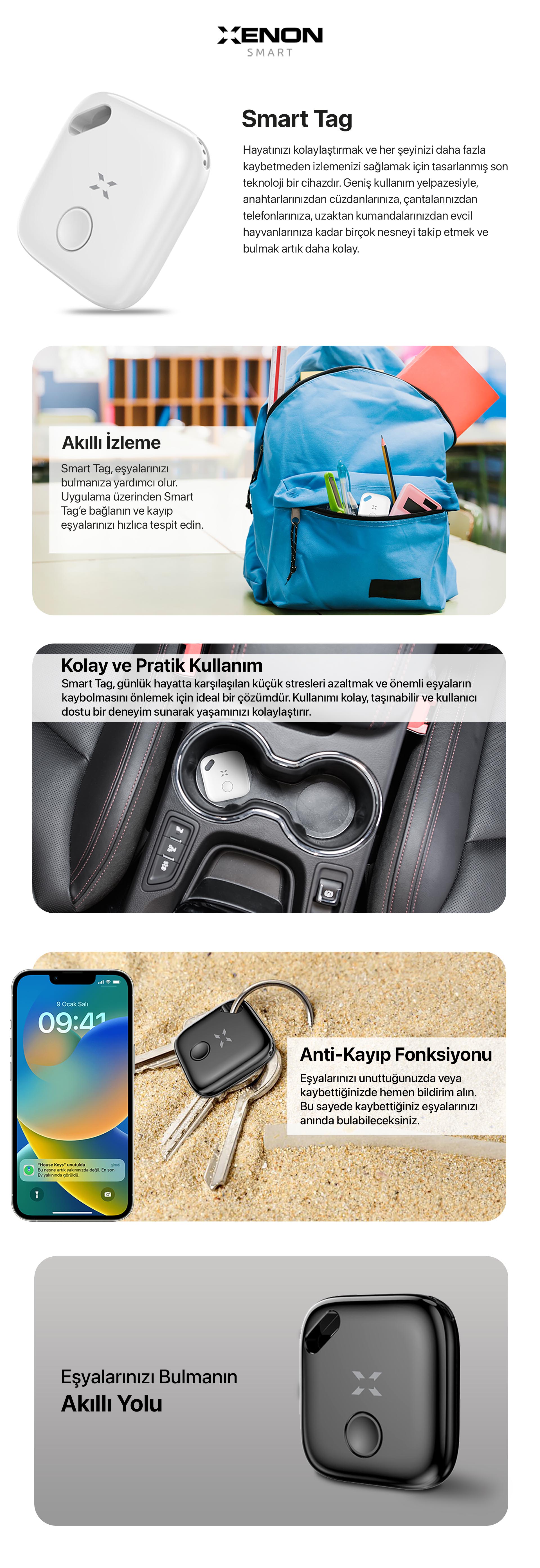 Xenon Smart Smart Tag 3'lü Akıllı Takip Cihazı Bluetooth Find My Kayıp ...