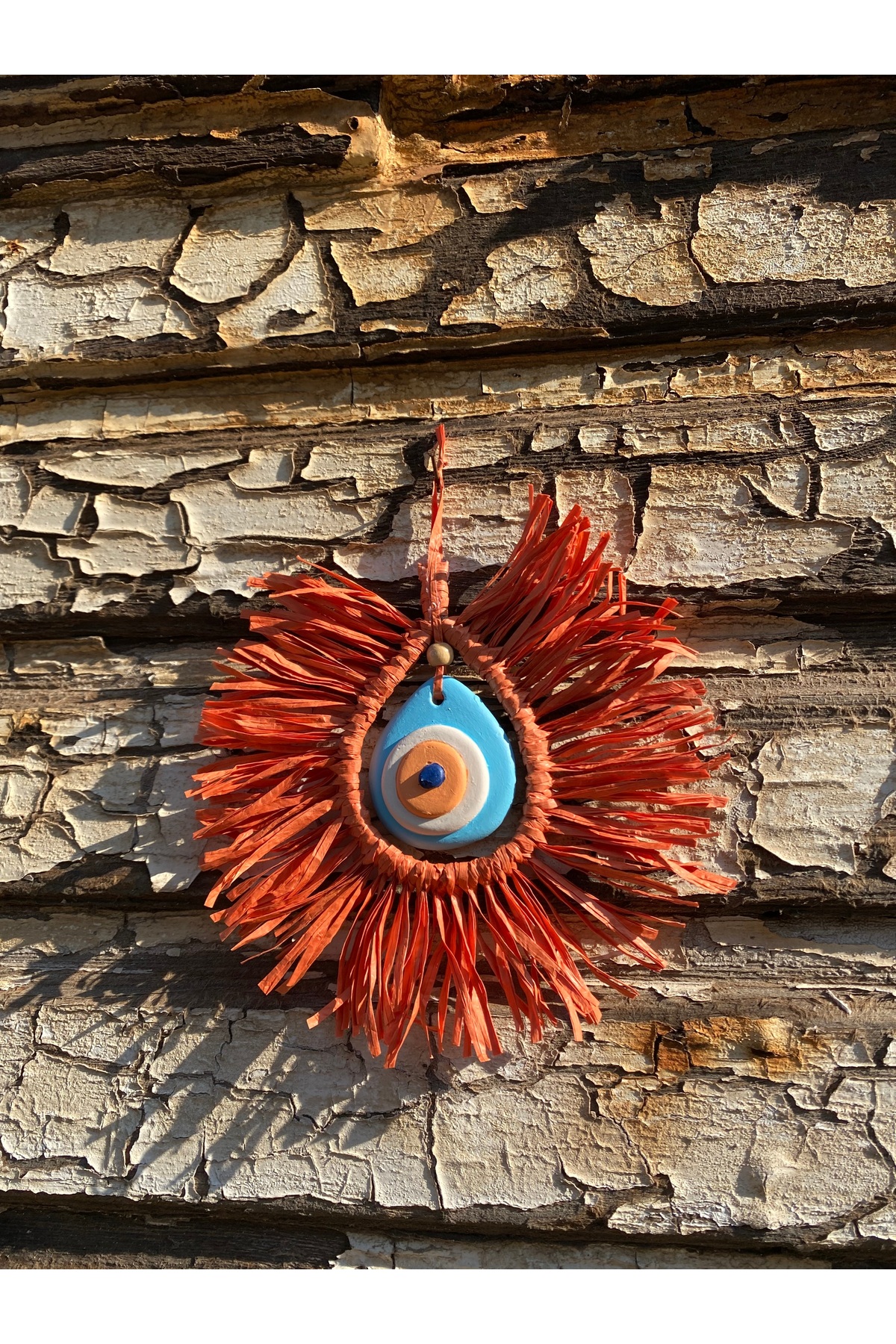 MOMİKO TASARIM El Yapımı Nazar Boncuğu Duvar Dekoru Süsü Renkli Rafya ...