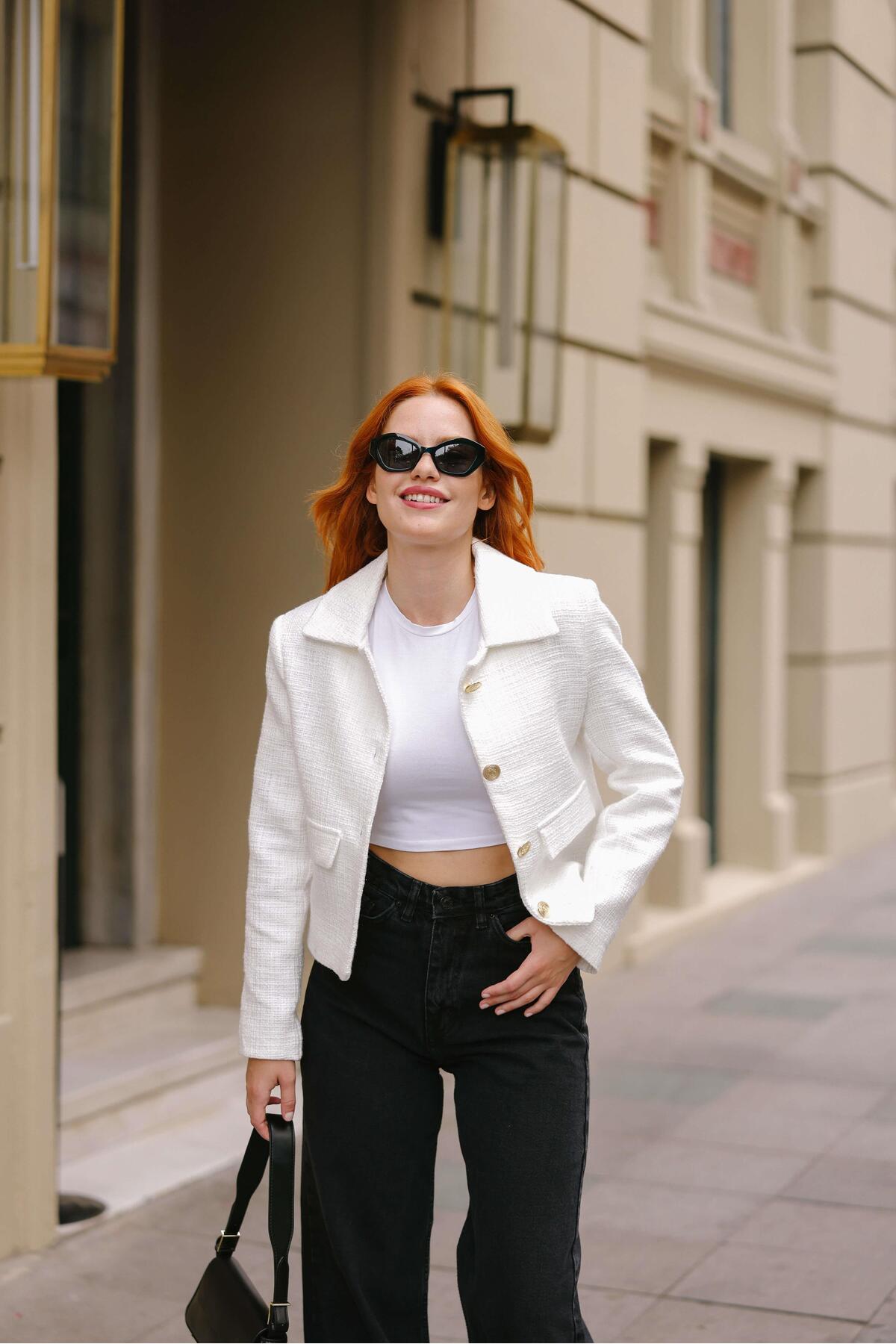 Sue Store Ekru Vatkalı Düğmeli Astarlı Tüvit Blazer Ceket - Fiyatı, Yorumları