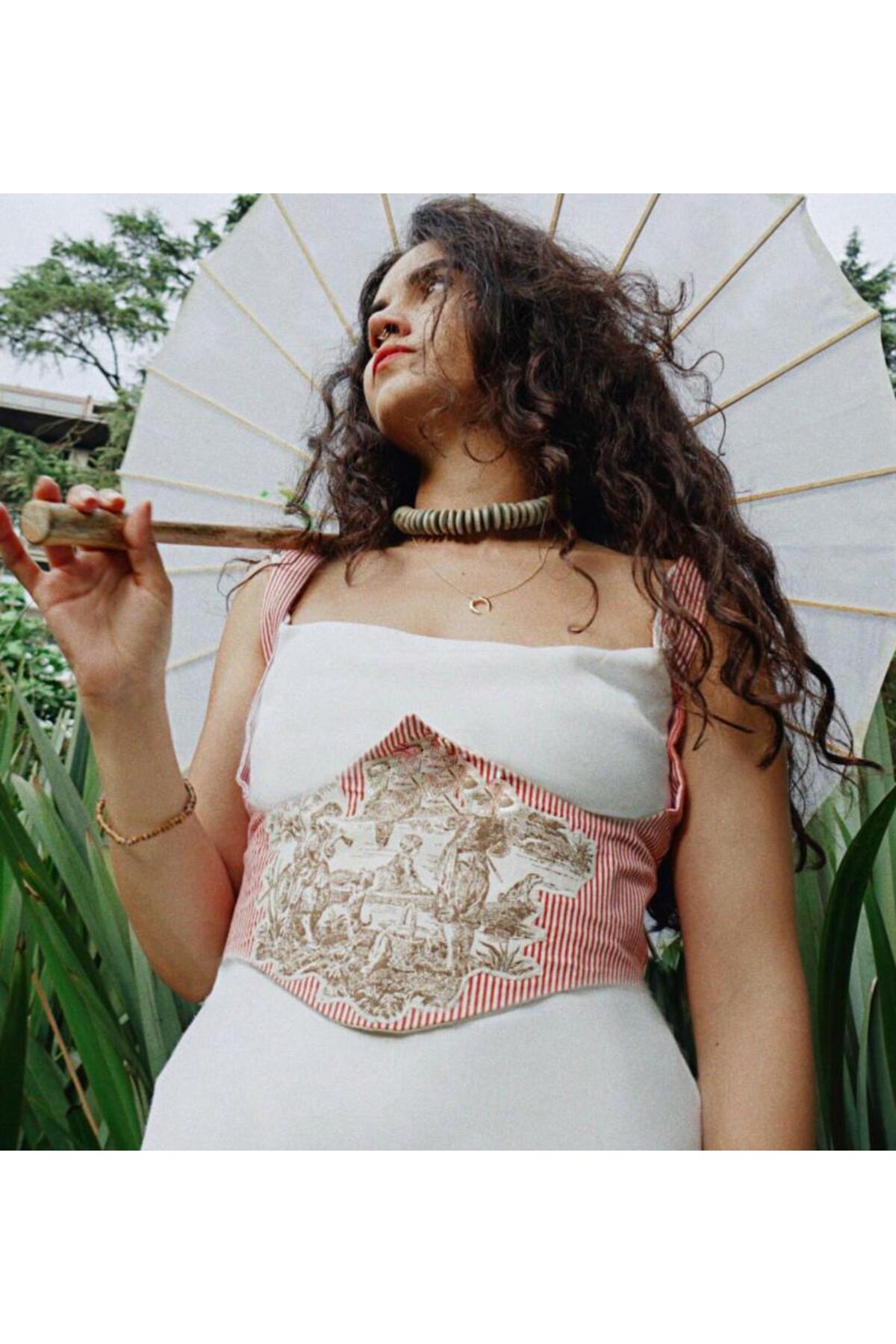 KİİMO Vintage Arkadan Bağlamalı Fransız Köylüleri Desenli ASKILI KORSE KEMER Fiyatı, Yorumları ...