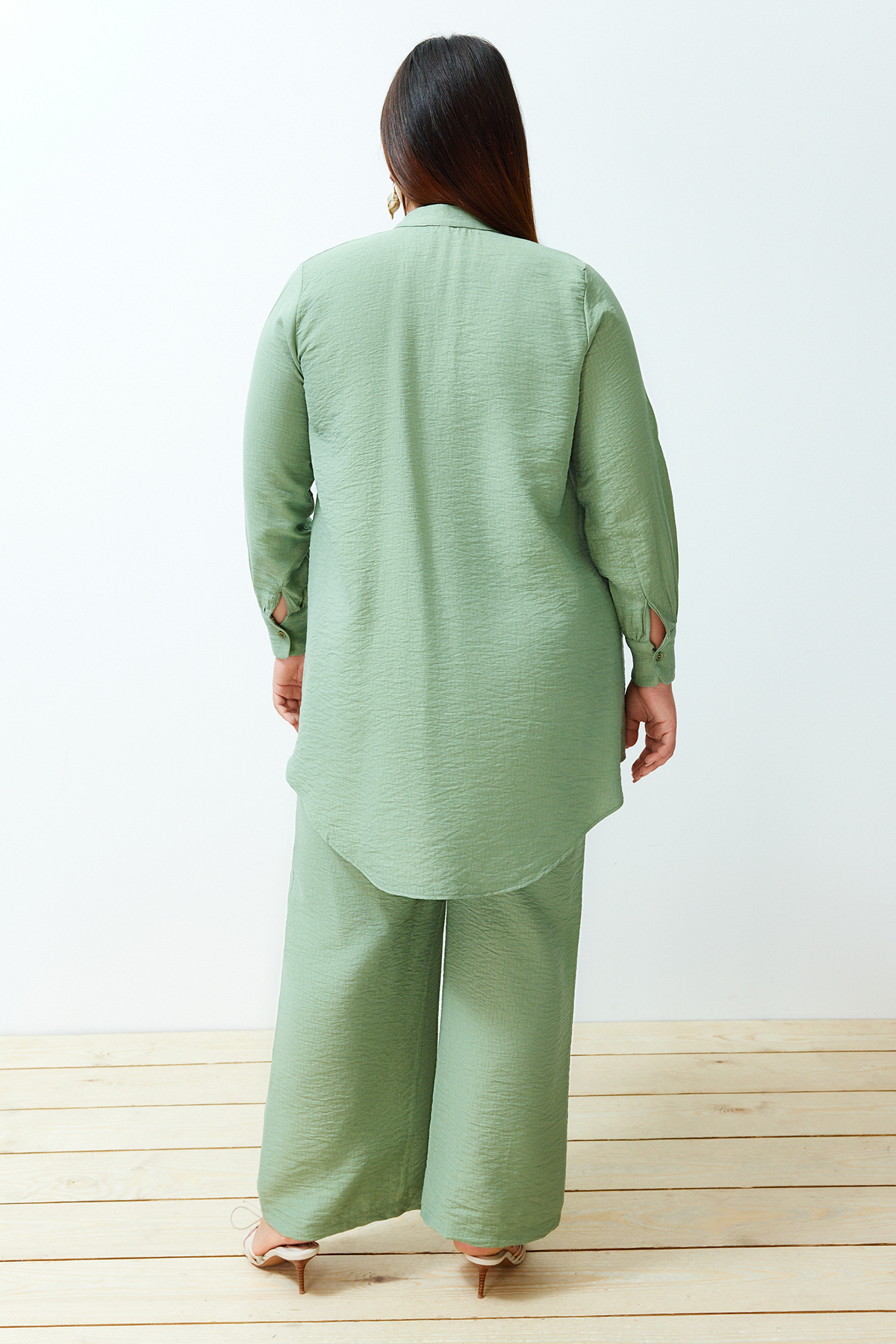 Trendyol Modest Green Half Hidden Placket Shoulder Detailed Tunic-Pants ...