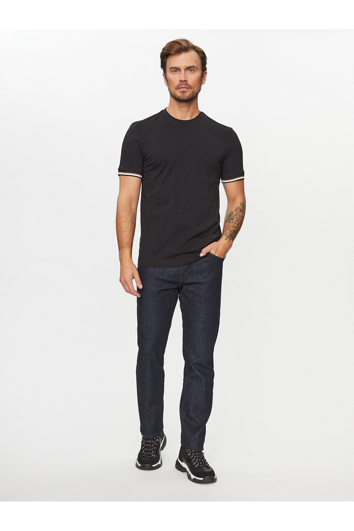 BOSS Erkek regular fit Kısa Kollu Düz Bisiklet Yaka Siyah T-Shirt ...