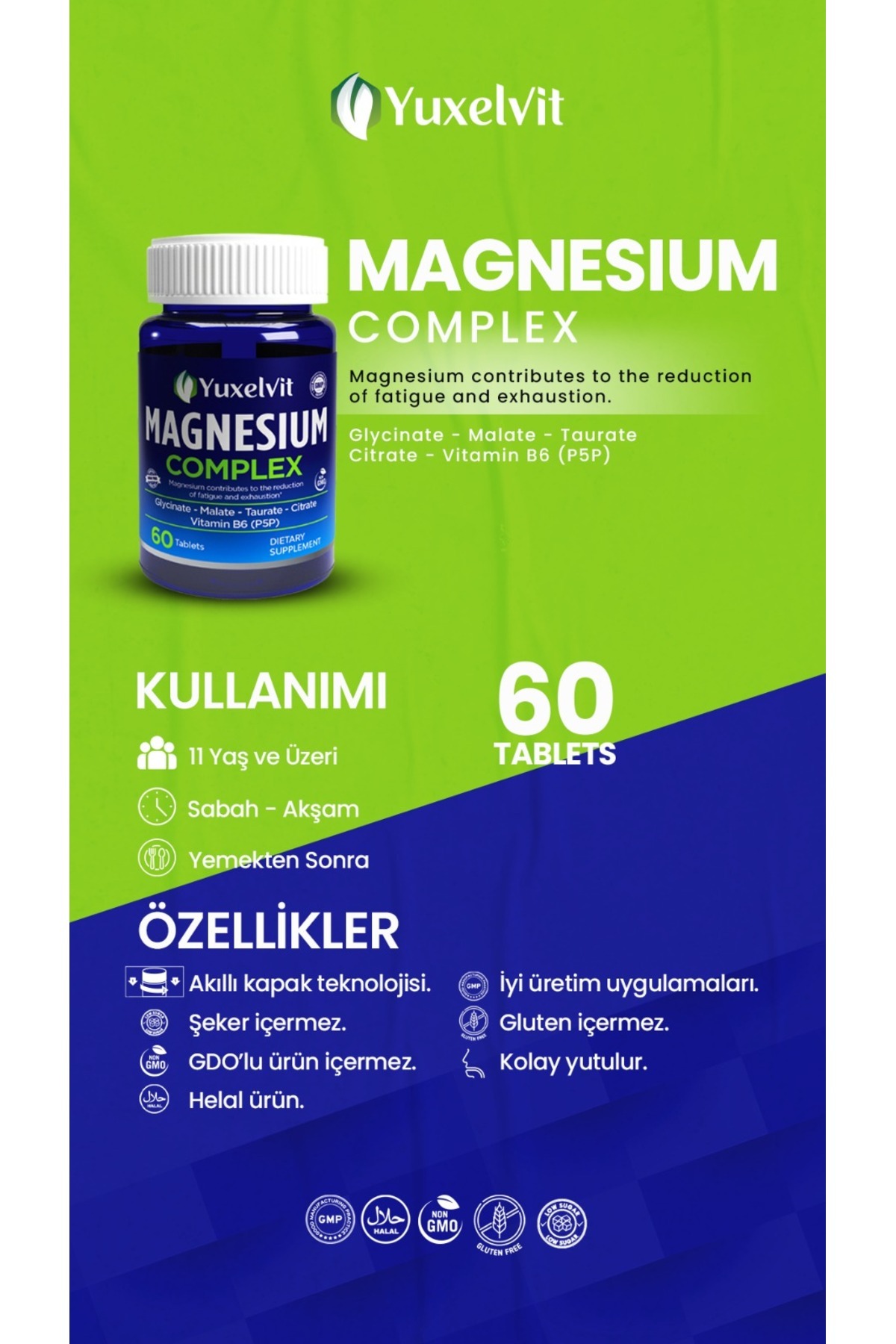 Yuxelvit Magnezyum Kompleks (Glisinat-Malat-Taurat-Sitrat-Vitamin B6 ...