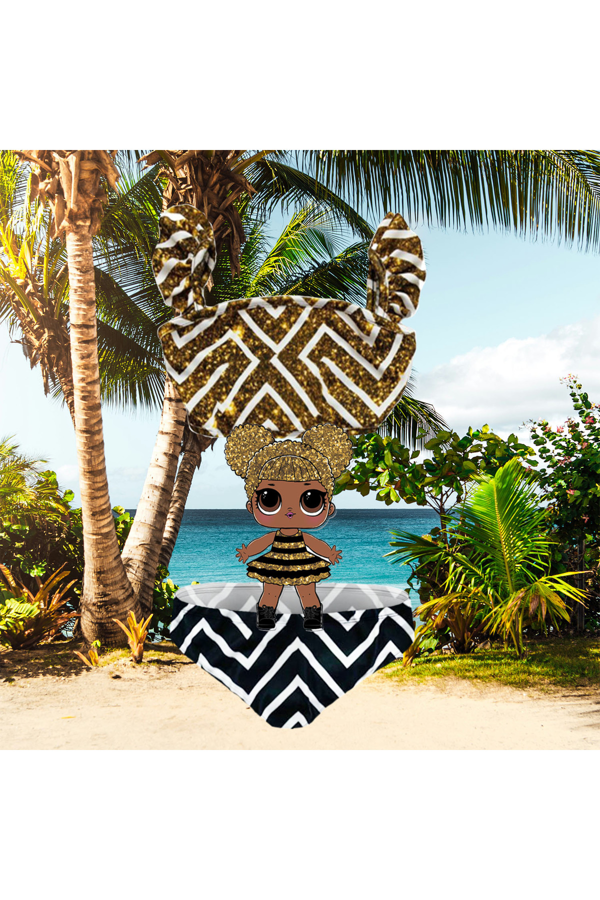 MODERN ASIR Kız Çocuk Deniz Havuz Plaj Mayo bikini lol bebek Grafiti ...