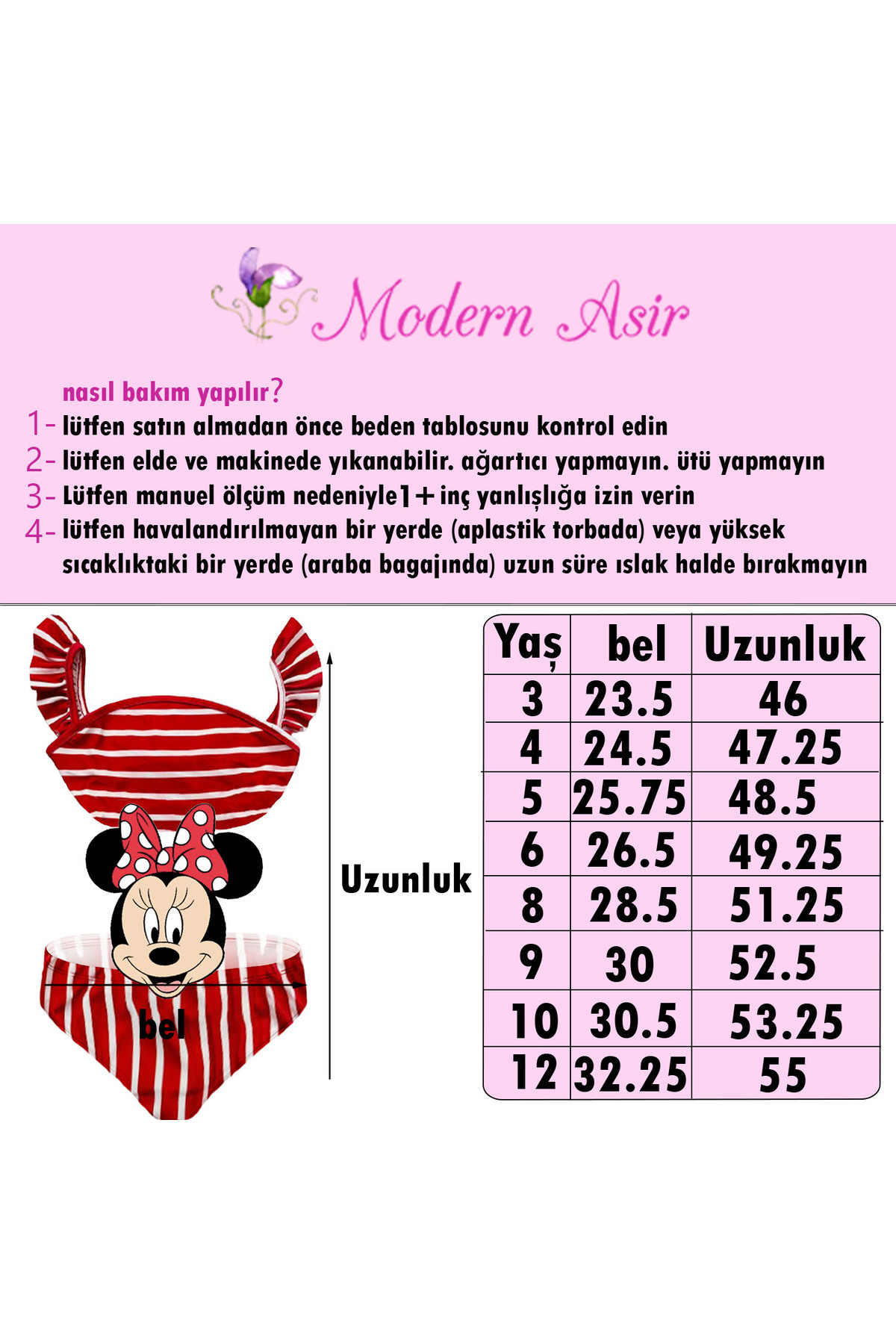 MODERN ASIR Kız Çocuk Deniz Havuz Plaj Mayo bikini Puantiye Minnie ...