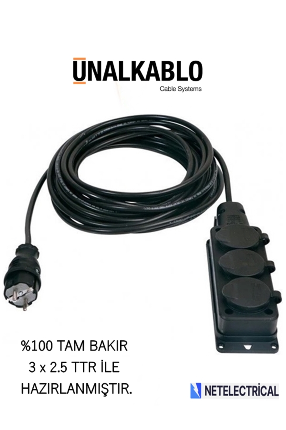 ünal kablo Kauçuk Üçlü (3'LÜ) 7 Metre 3x2.5 Ttr Kablolu Grup Priz ...