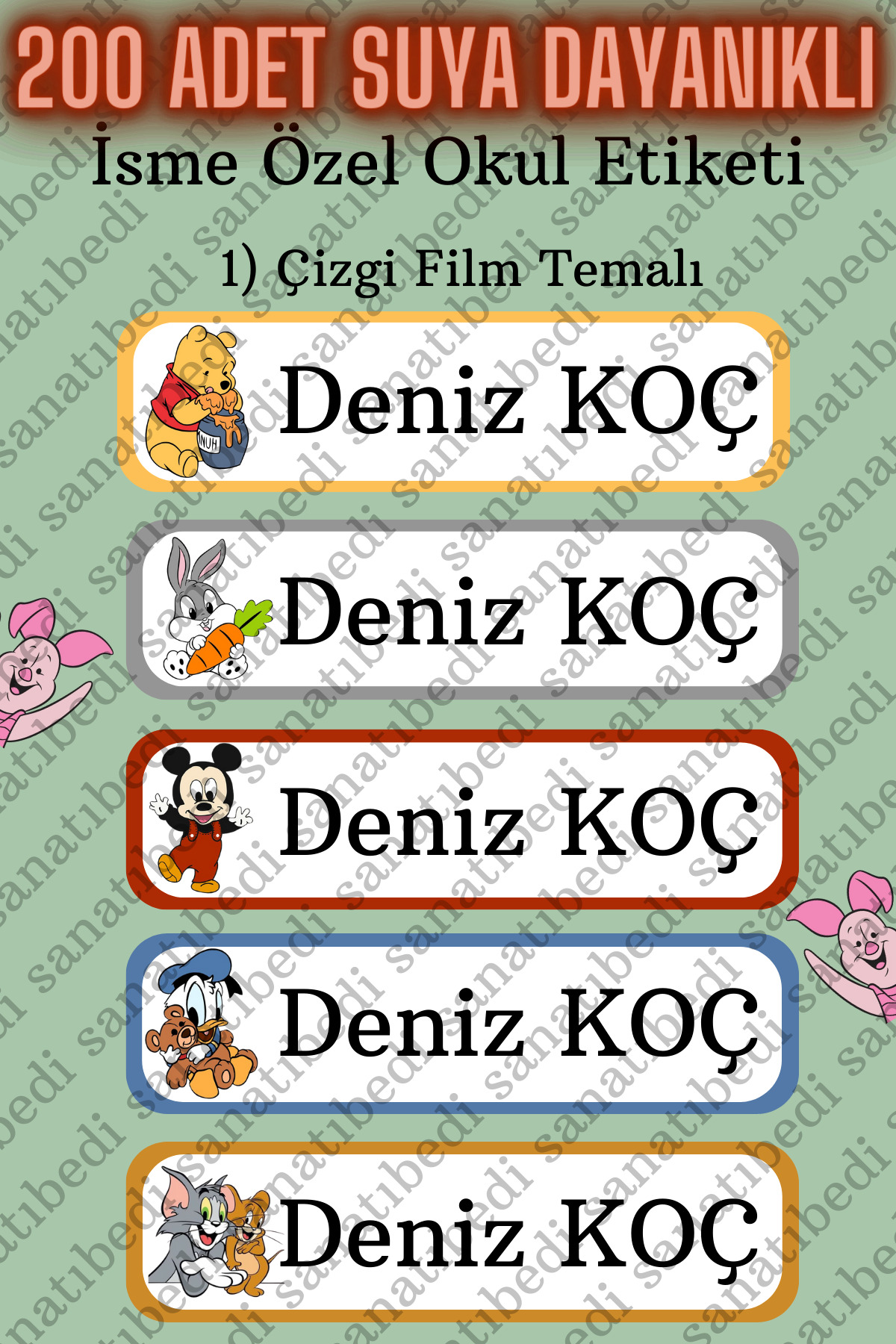 sanatıbedi 200 Adet Suya Dayanıklı Kişiye Özel Okul Etiketi/ Defter ...