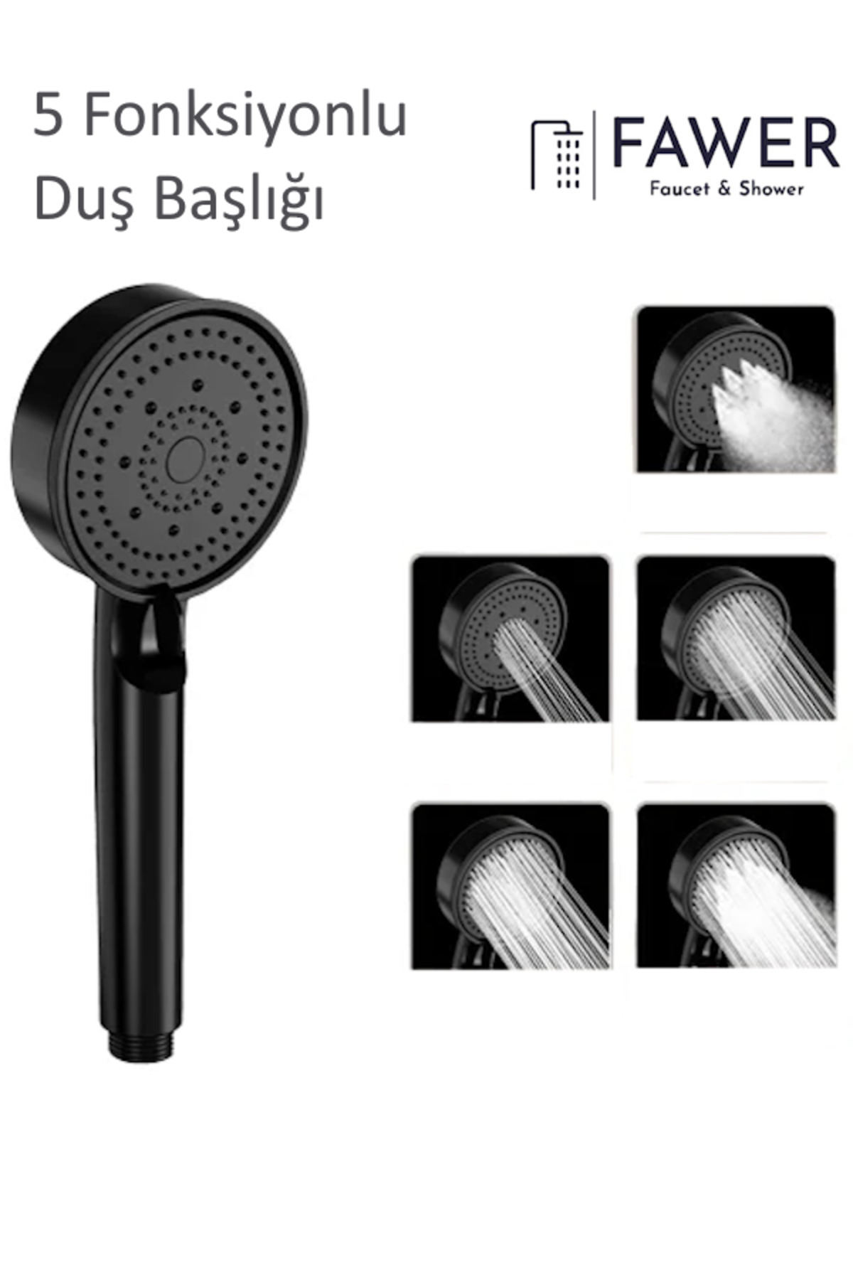FAWER Faucet & Shower Fawer 5 Fonksiyonlu Siyah Yüksek Basınçlı ...