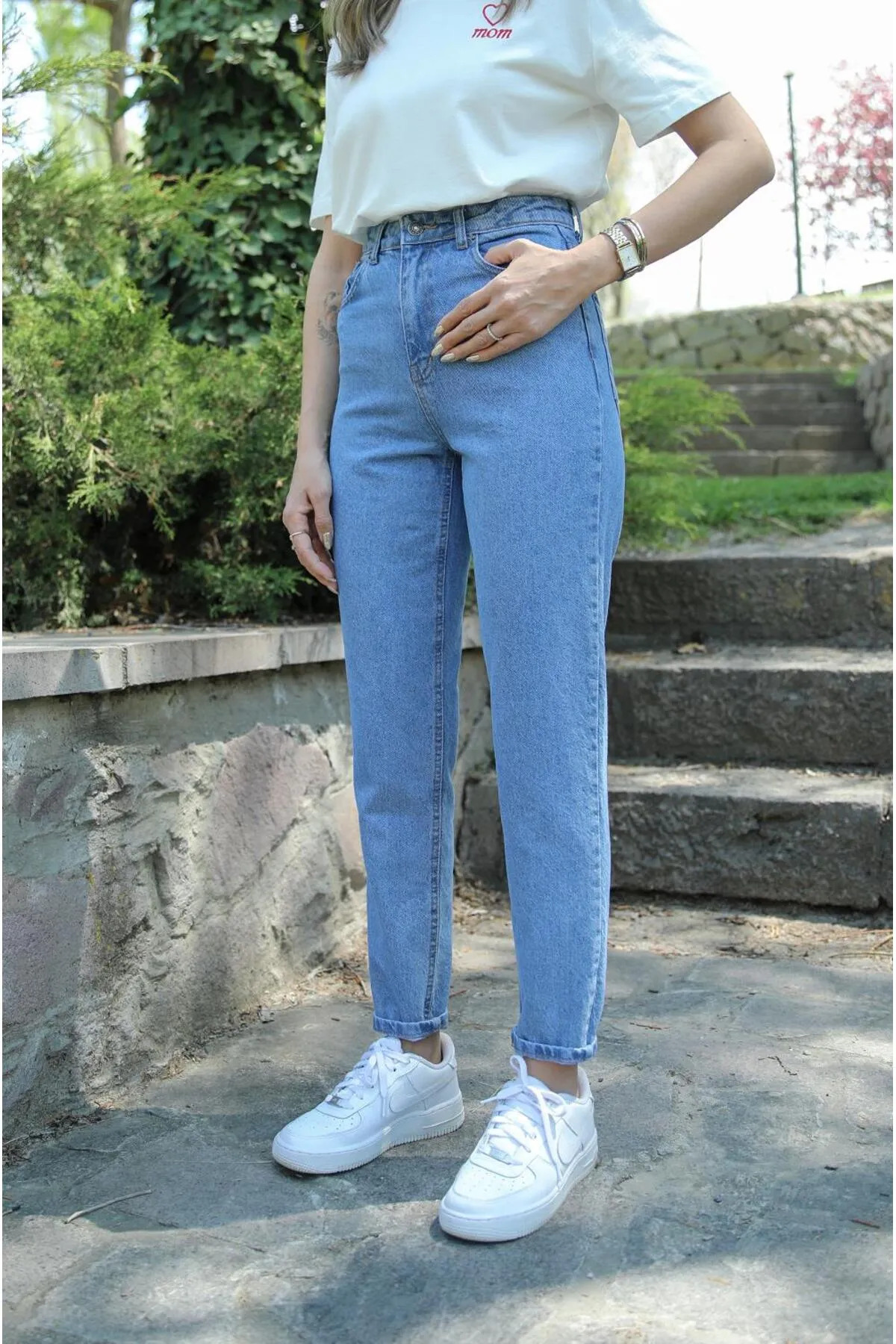 JILLY Dlb Indigo Orta Kar Mavi Mom Jean Yüksek Bel Detay Boyfriend Kot ...