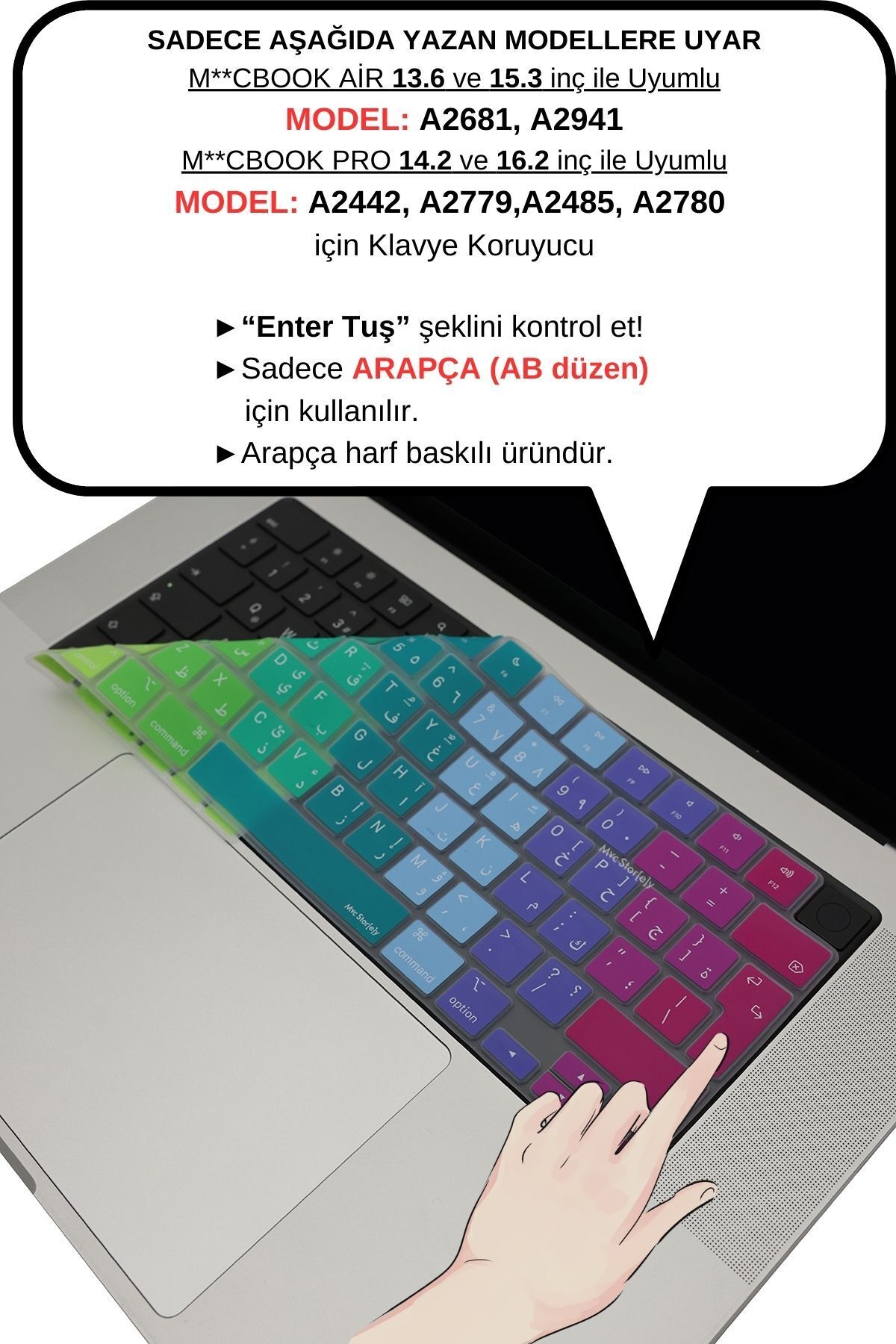 Mcstorey Arapça Klavye Macbook Klavye Koruyucu Air Pro M1-m2-m3 A2681 ...